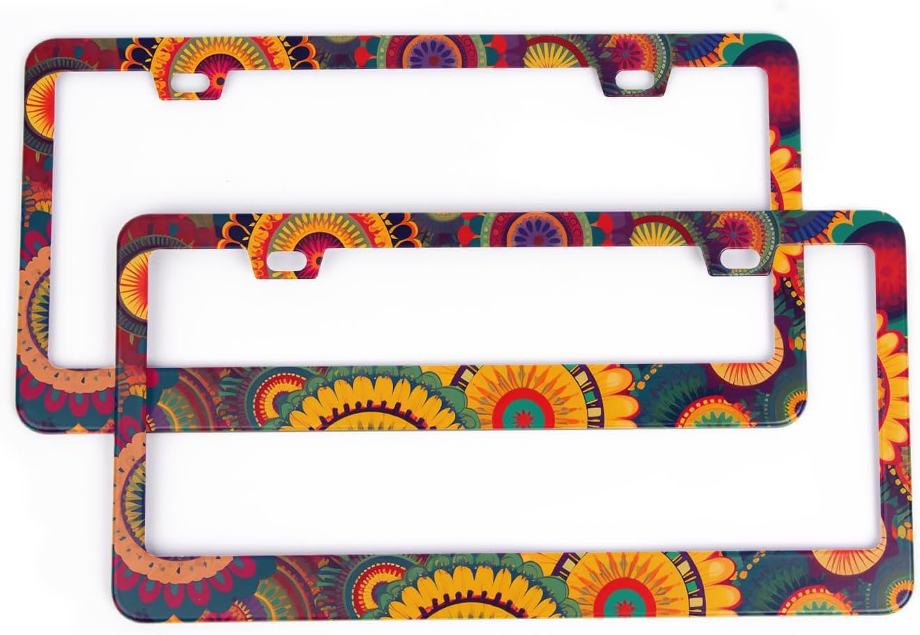 Flowers License Plate Frames - 2 Pack Colorful Bohemian Flower Car ...