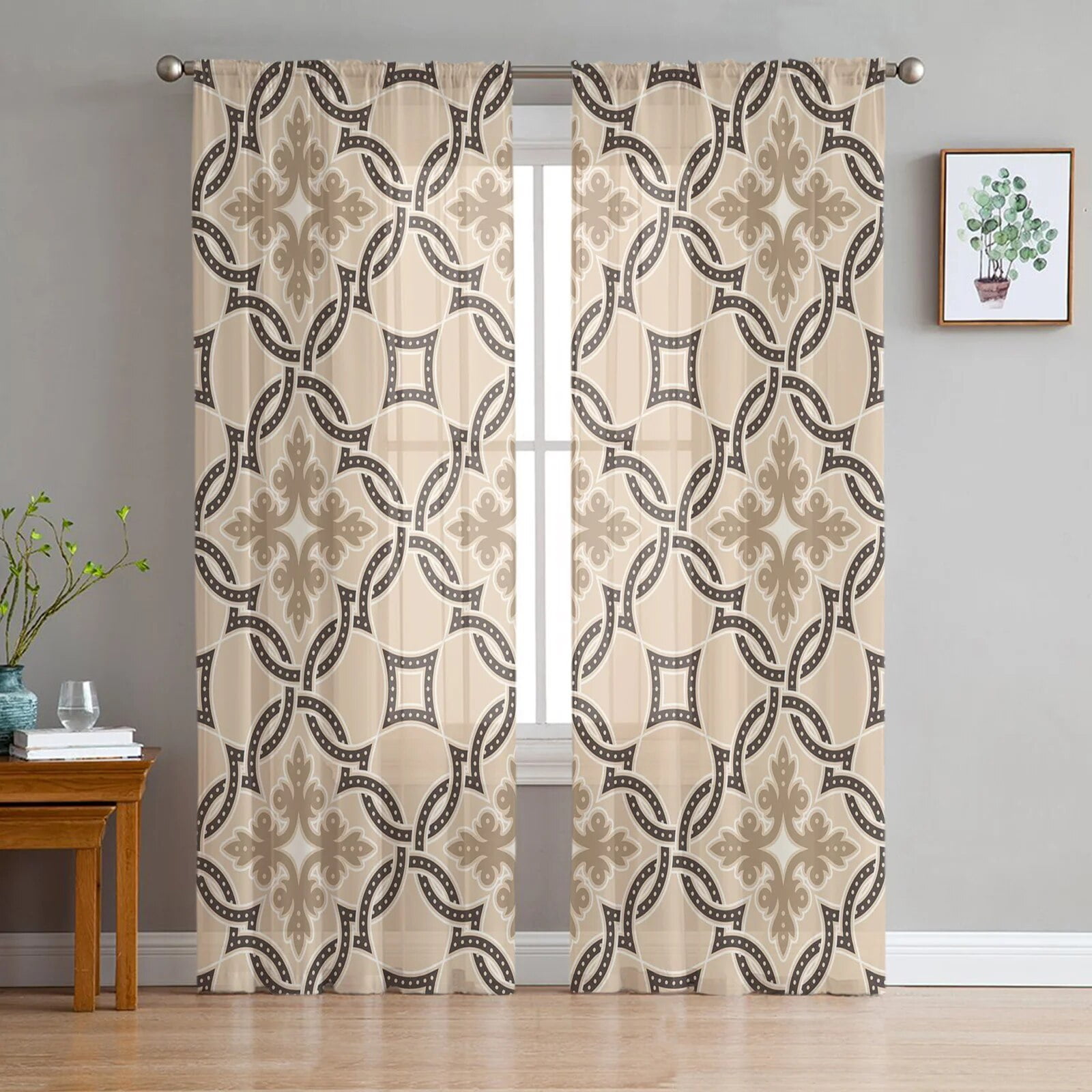 Flowers Line ration Arc Dense Tulle Curtains for Living Room Kitchen ...
