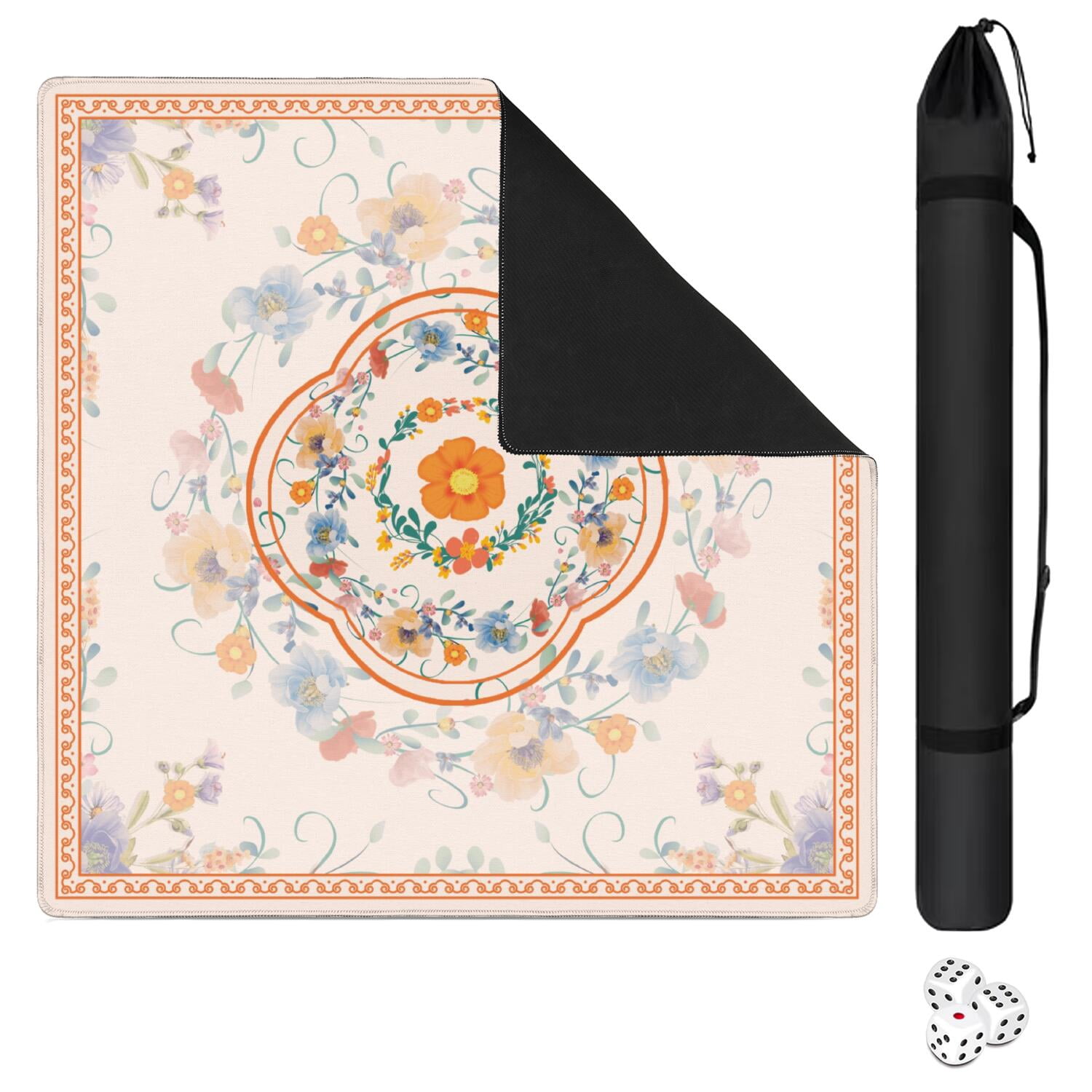 Flowers Mahjong Mat with Rules, 31.5*31.5in Anti Slip Mahjong Mat for ...