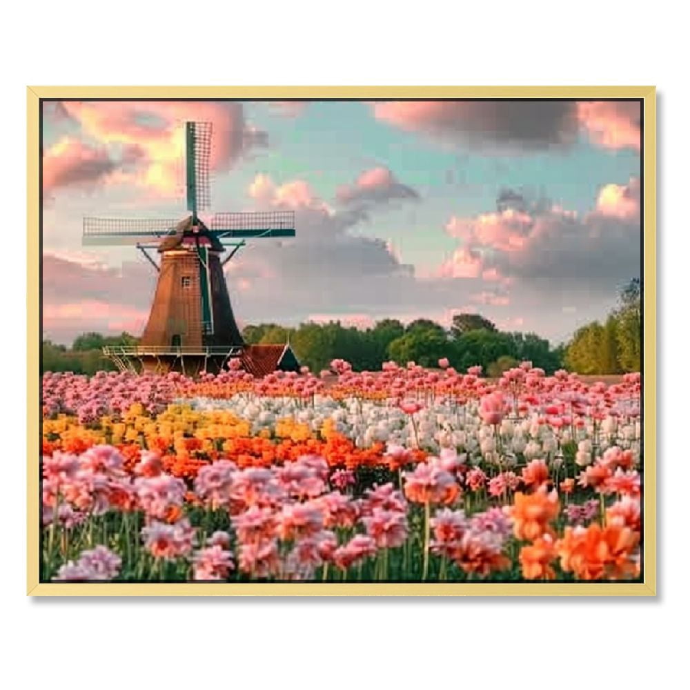 Flowers Mill Field Tulips Pink Spring Flowers Architecture Prints ...
