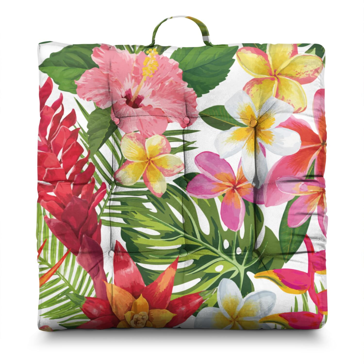 Flowers & Monstera Floor Cushion - Oversized Square Tatami Mat Seat ...