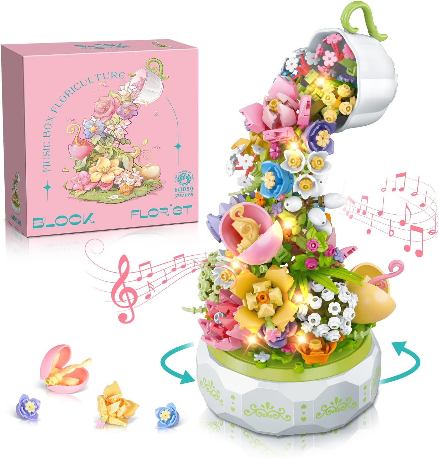 Flowers Music Box Building Set with Light- Creative Bouquet Botanical ...