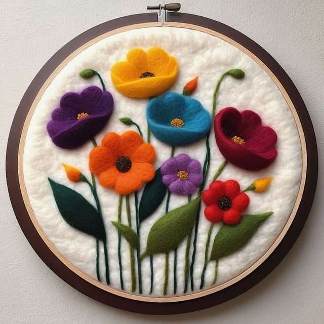Flowers Needle Felting Set, Beginner Felt Painting Set, With Wool Felt ...