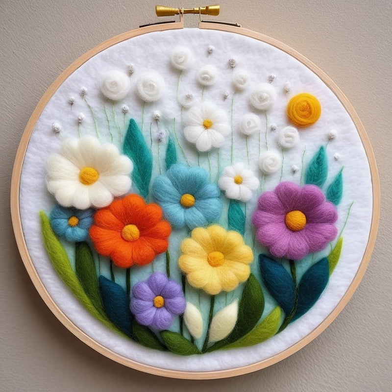 Flowers Needle Felting Set, Beginner Felt Painting Set, With Wool Felt ...