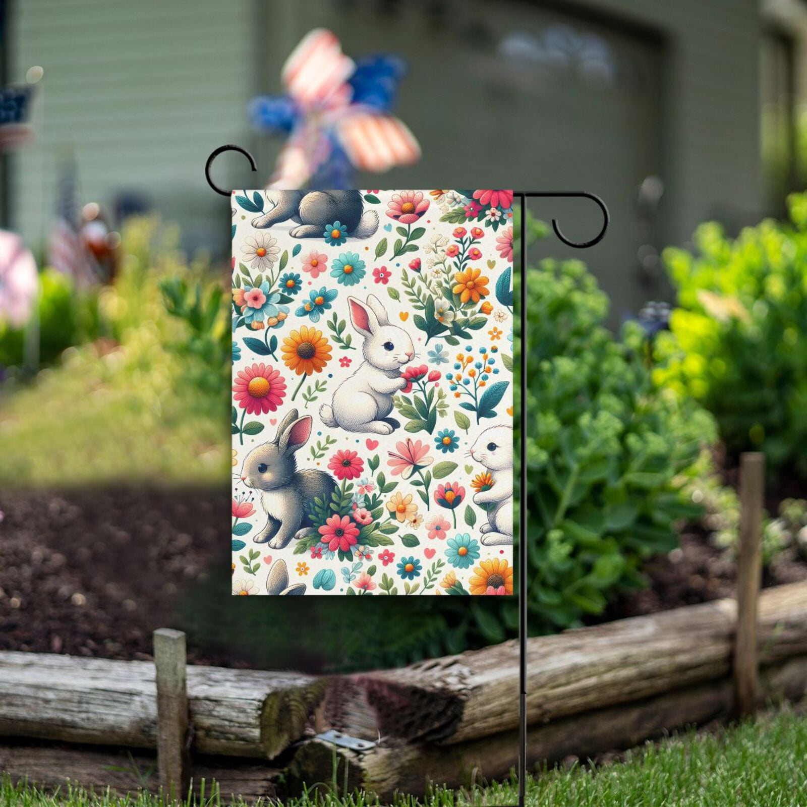 Flowers Of Rabbits Garden Flag Double Sided Outdoor Banners for ...