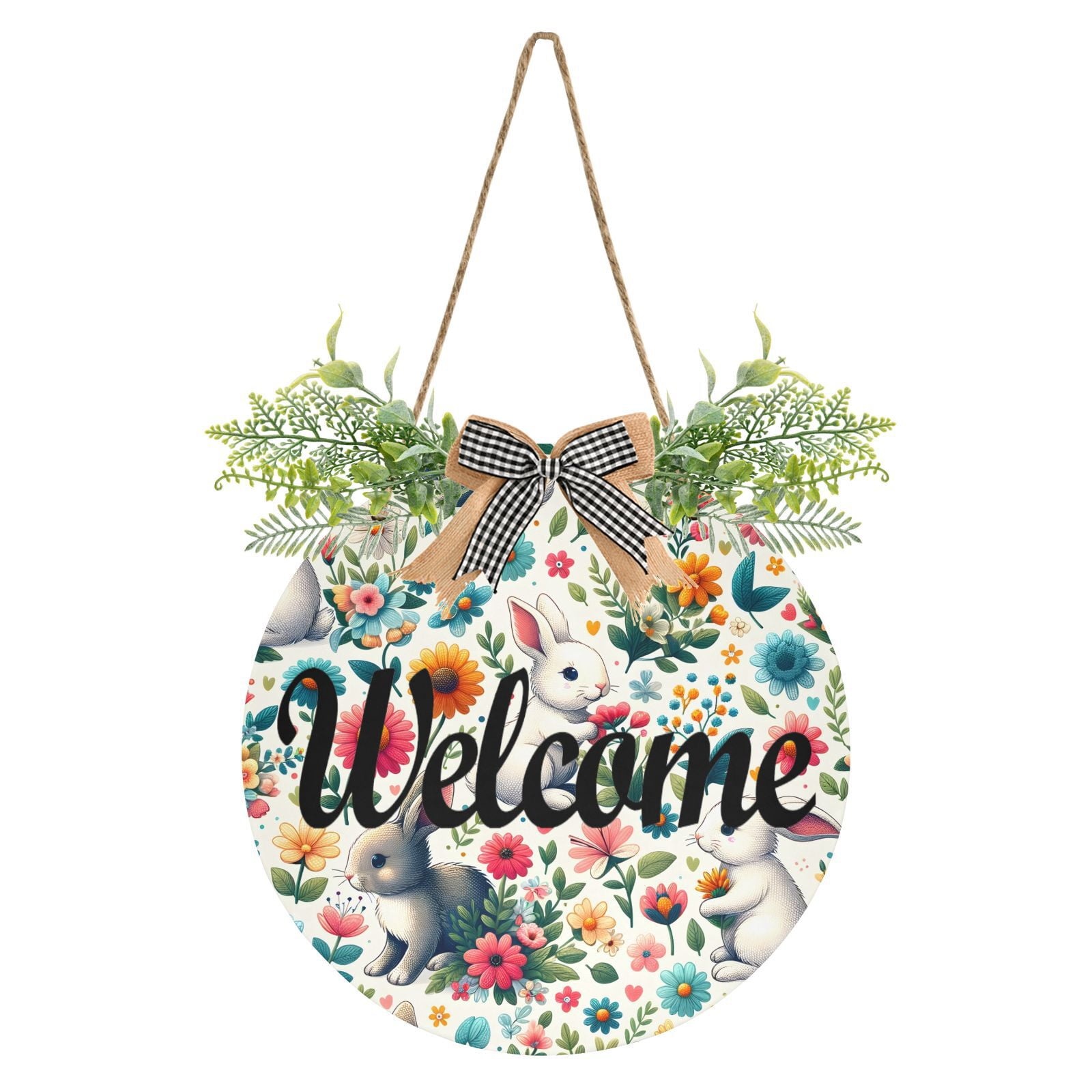 Flowers Of Rabbits Welcome Sign for Front Door Wreath Door Sign for ...