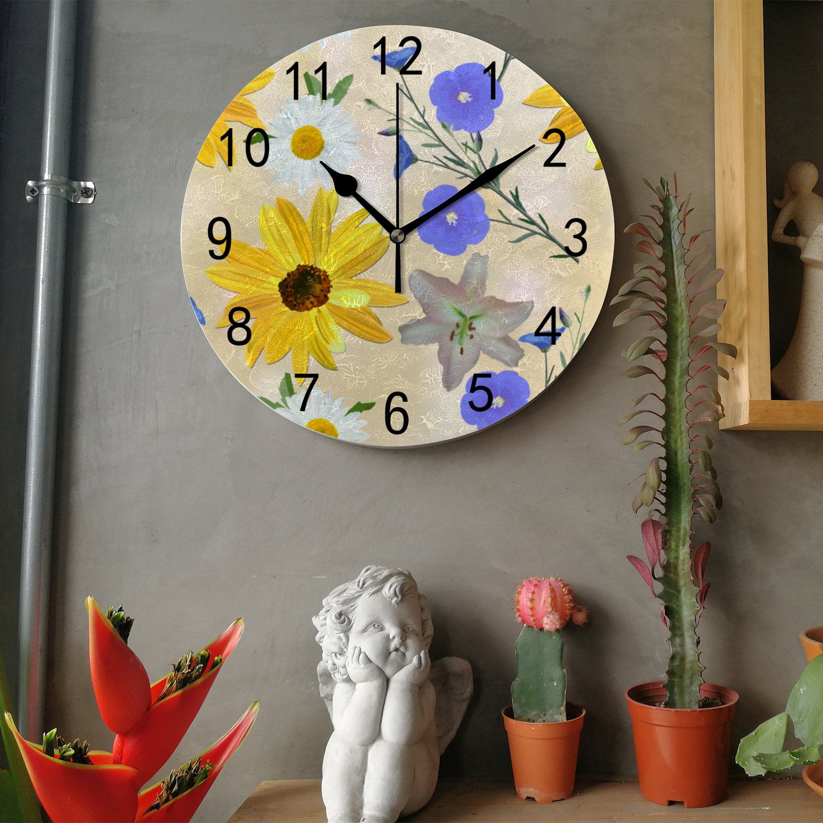Flowers Of Sunflower Wall Clocks Battery Operated, 10 Inch Silent Non ...