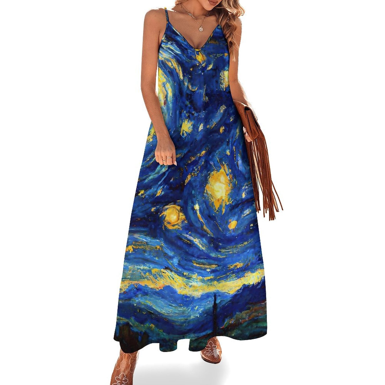 Flowers Oil Painting Dress Floral Print Street Wear Casual Long Dresses ...