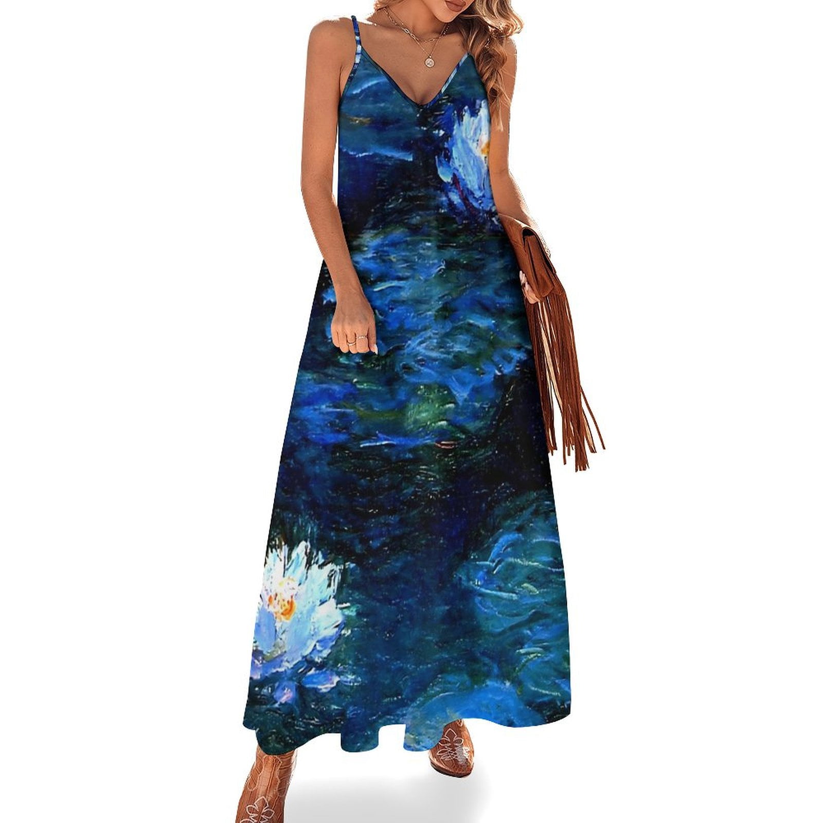 Flowers Oil Painting Dress Floral Print Street Wear Casual Long Dresses ...