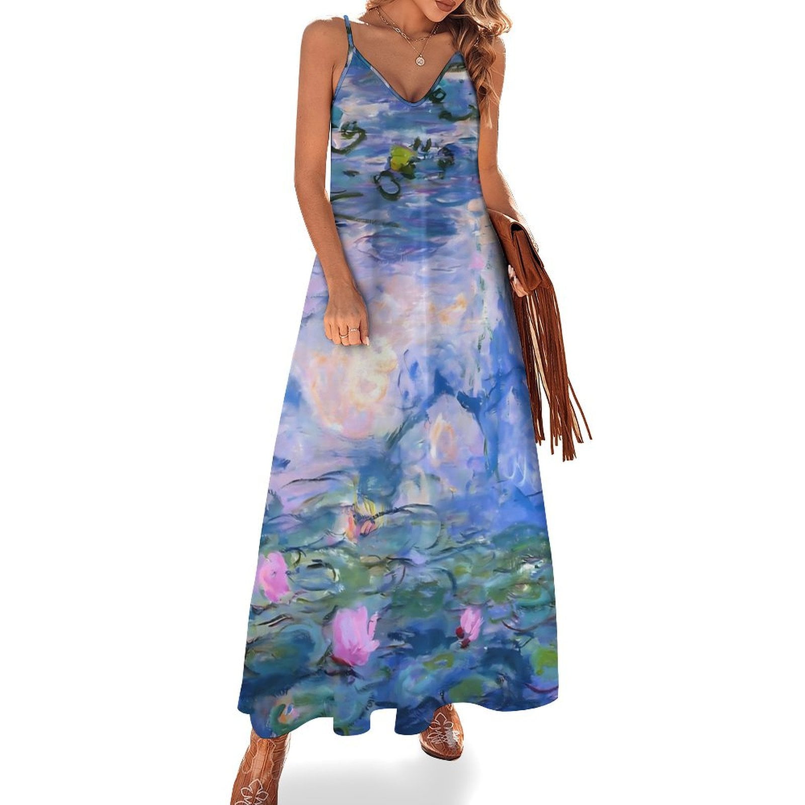 Flowers Oil Painting Dress Floral Print Street Wear Casual Long Dresses ...