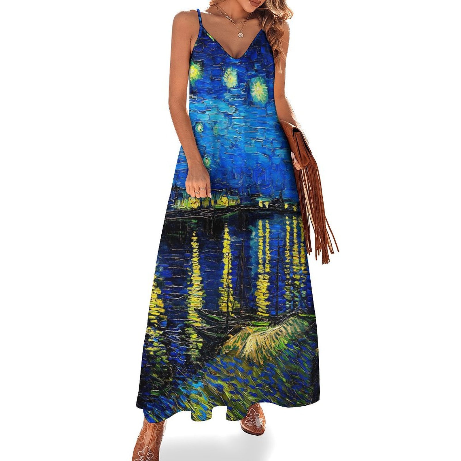 Flowers Oil Painting Dress Floral Print Street Wear Casual Long Dresses ...
