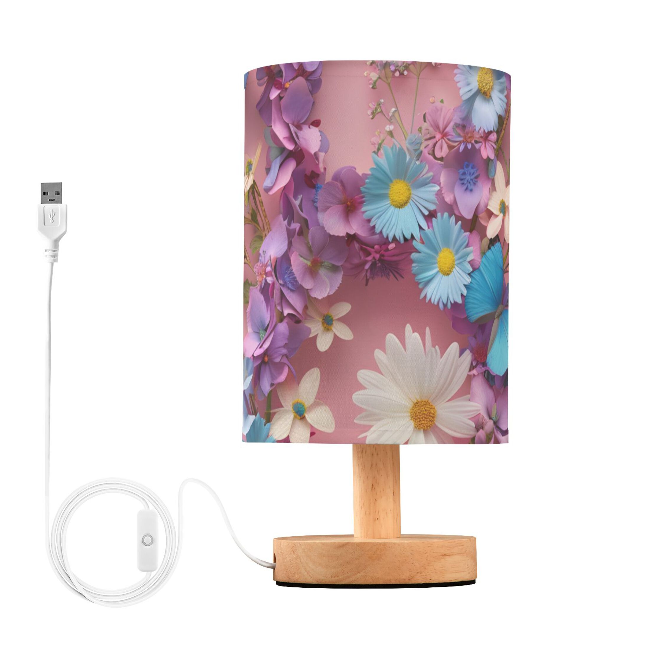 Flowers Or Butterflies Table Lamp USB Bedside Desk Nightstand Lamp ...