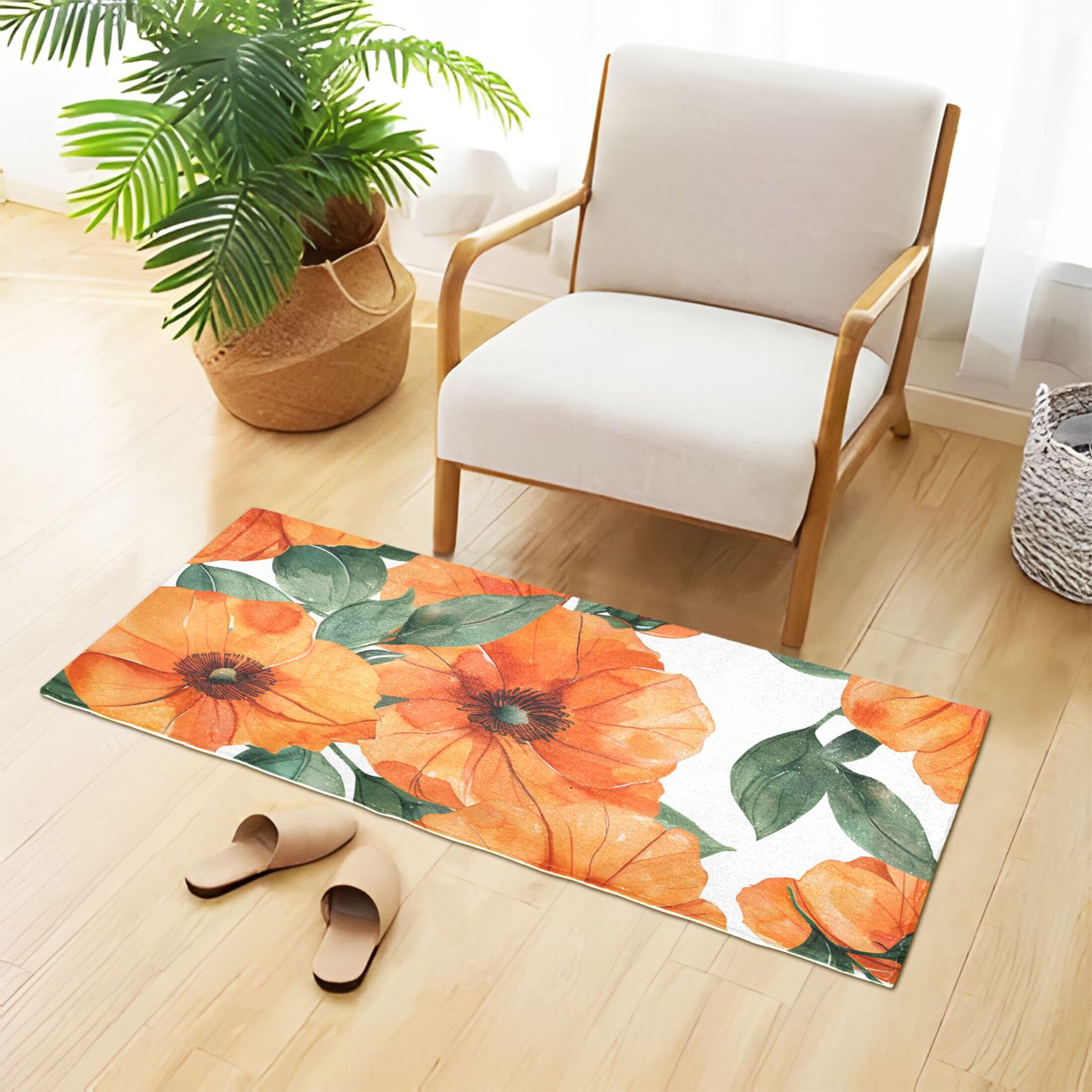 Flowers Orange Bathroom Rug Non Slip Bathroom Mats Entry Door Soft ...