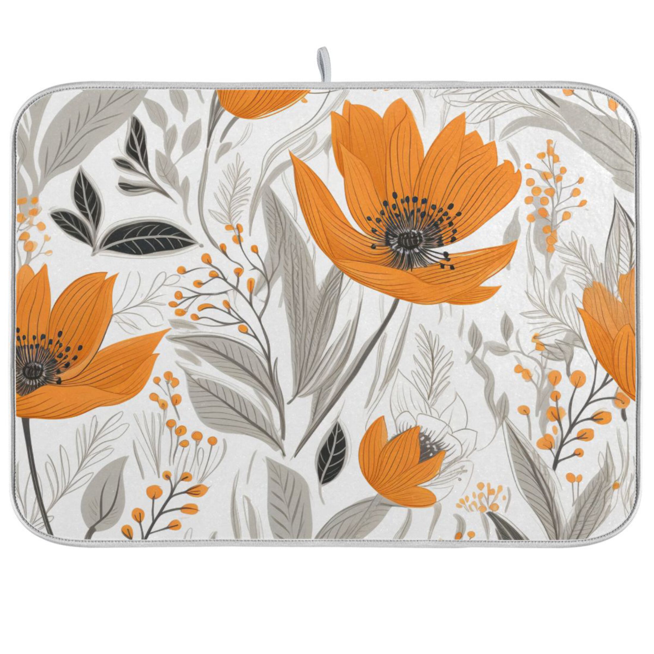 Flowers Orange Dish Drying Mat Microfiber Kitchen Pad Large Counter ...