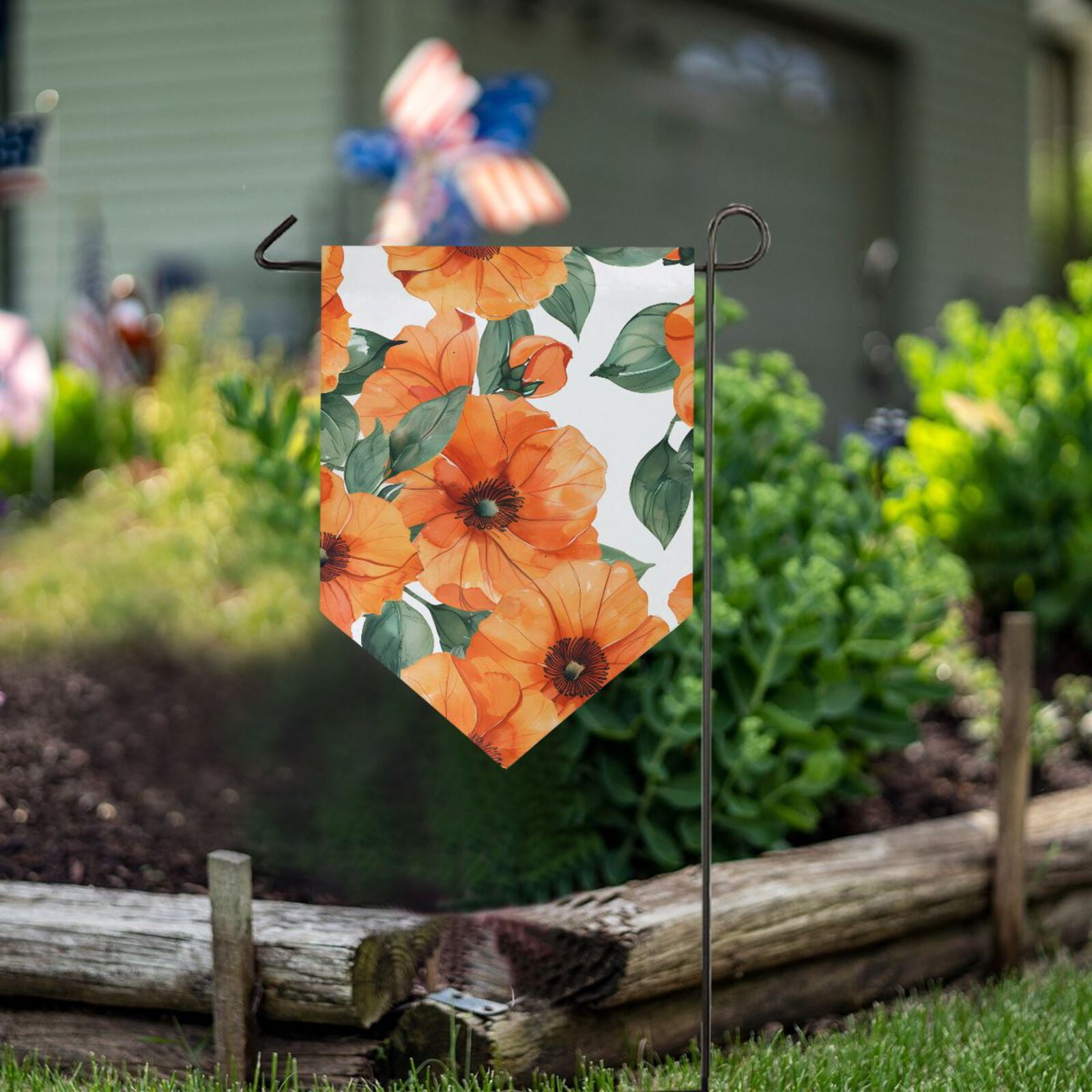 Flowers Orange Garden Flag 18" x 12.5" Double Sided Yard Lawn Outdoor ...
