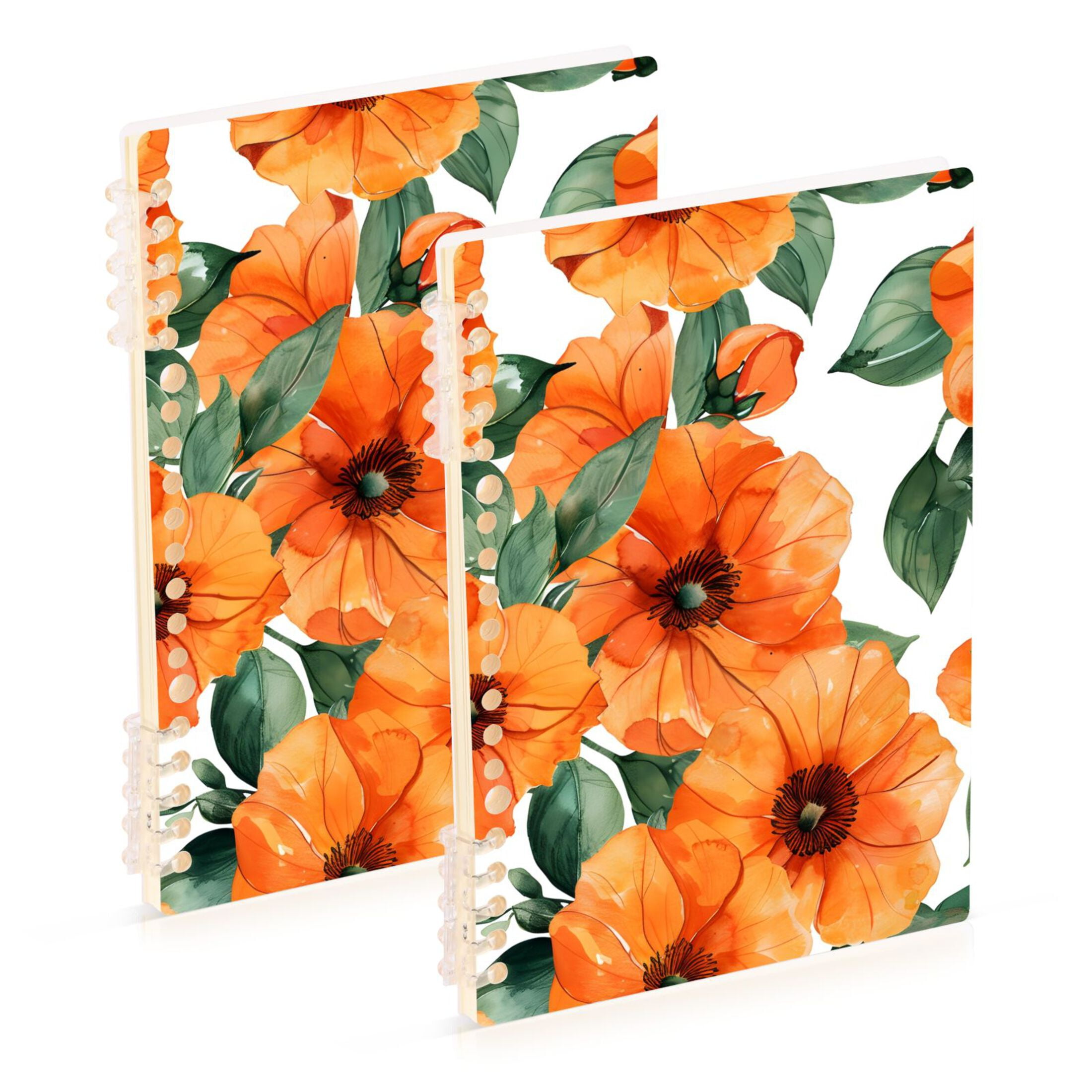 Flowers Orange Ring Binder Notebook Journey Note Diary College Ruled ...