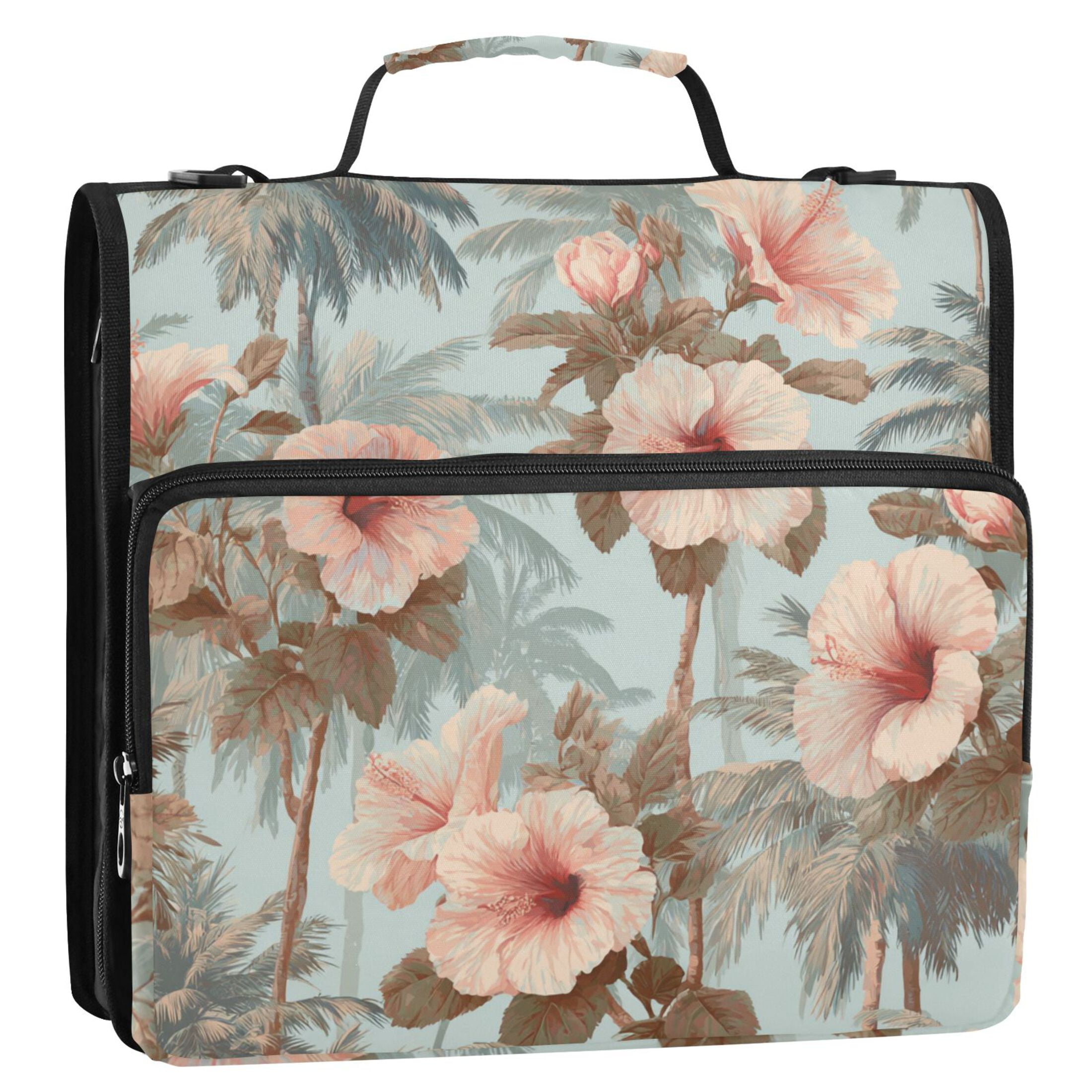 Flowers Palm Trees Tropical Binder Bag with Shoulder Strap 3 Ring ...