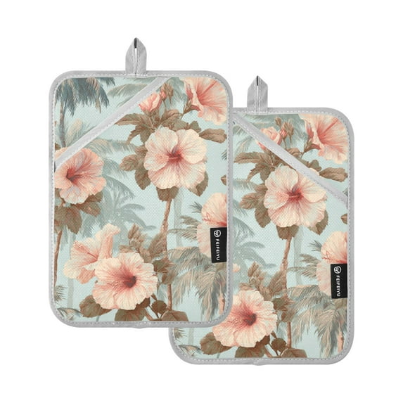 Flowers Palm Trees Tropical Pot Holder Heat Resistant Mat Oven Hot Pads ...