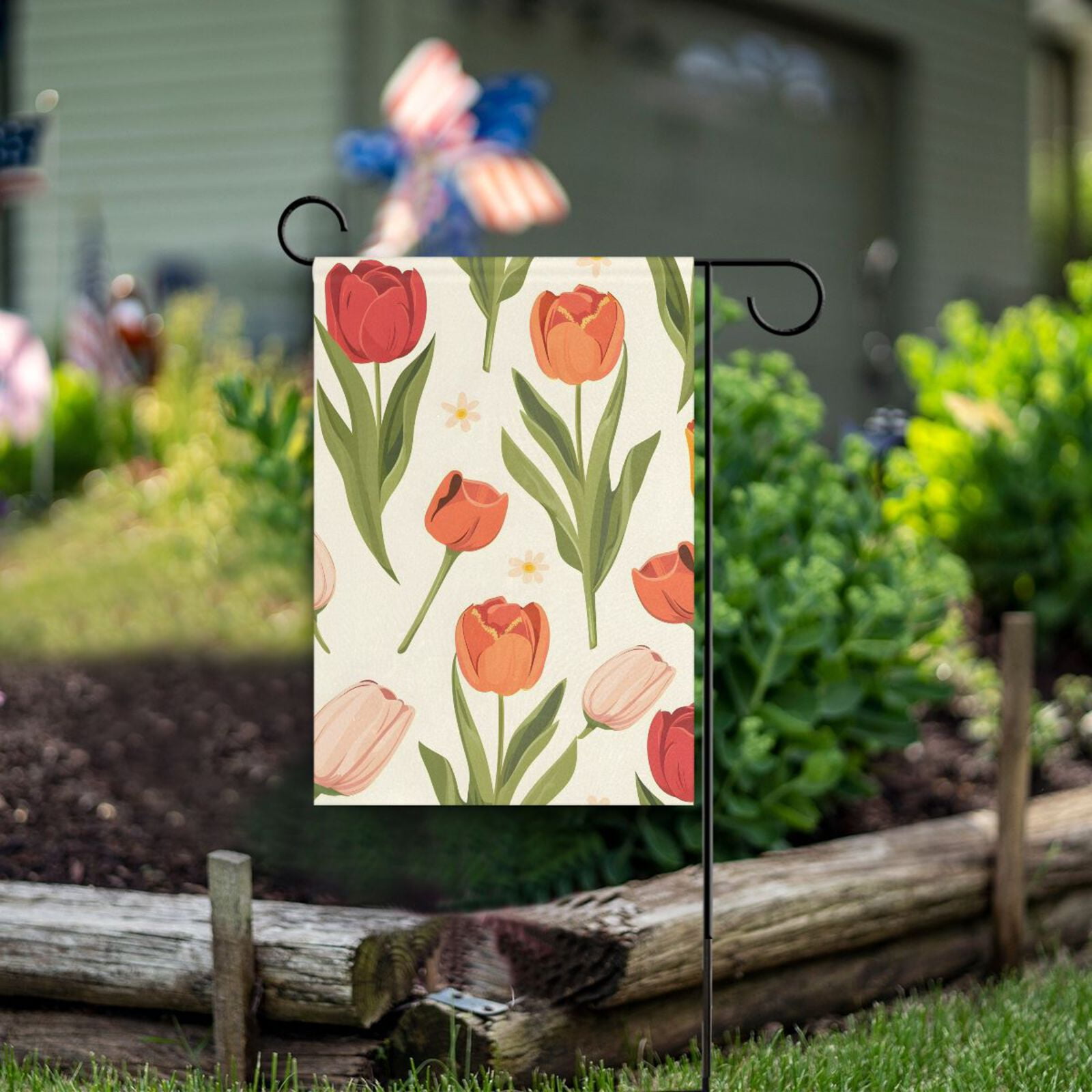 Flowers Partern Garden Flag Double Sided Outdoor Banners for Courtyard ...