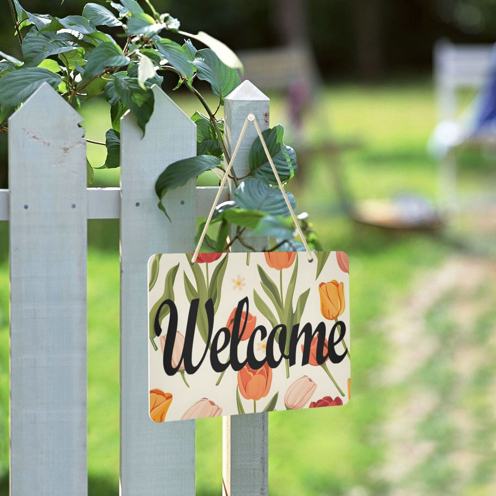 Flowers Partern Welcome Sign for Front Door Porch Wreath Door Sign Home ...