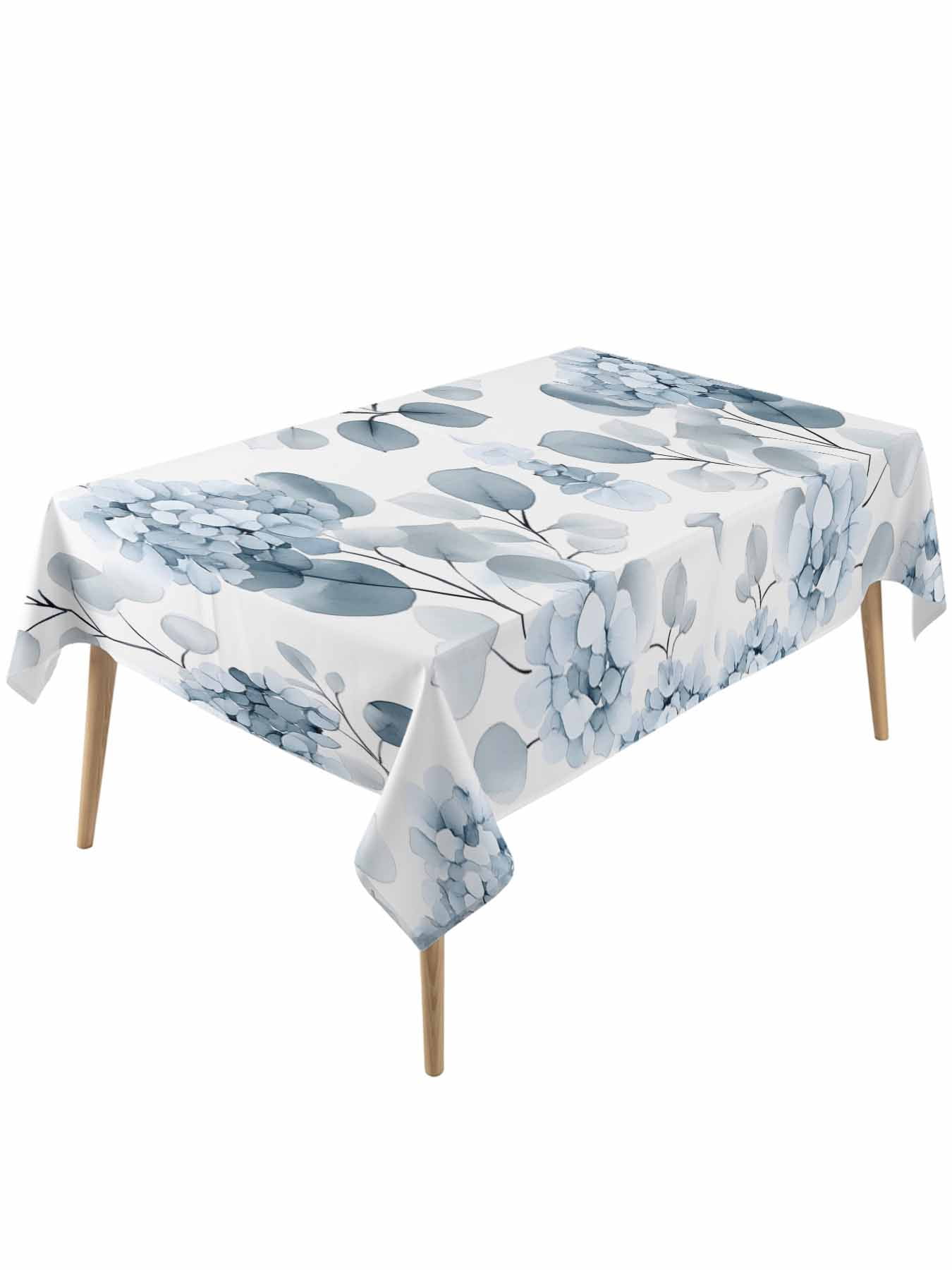 Flowers Pastoral Rectangle Tablecloth Blue Hydrangeas Leaf Waterproof ...
