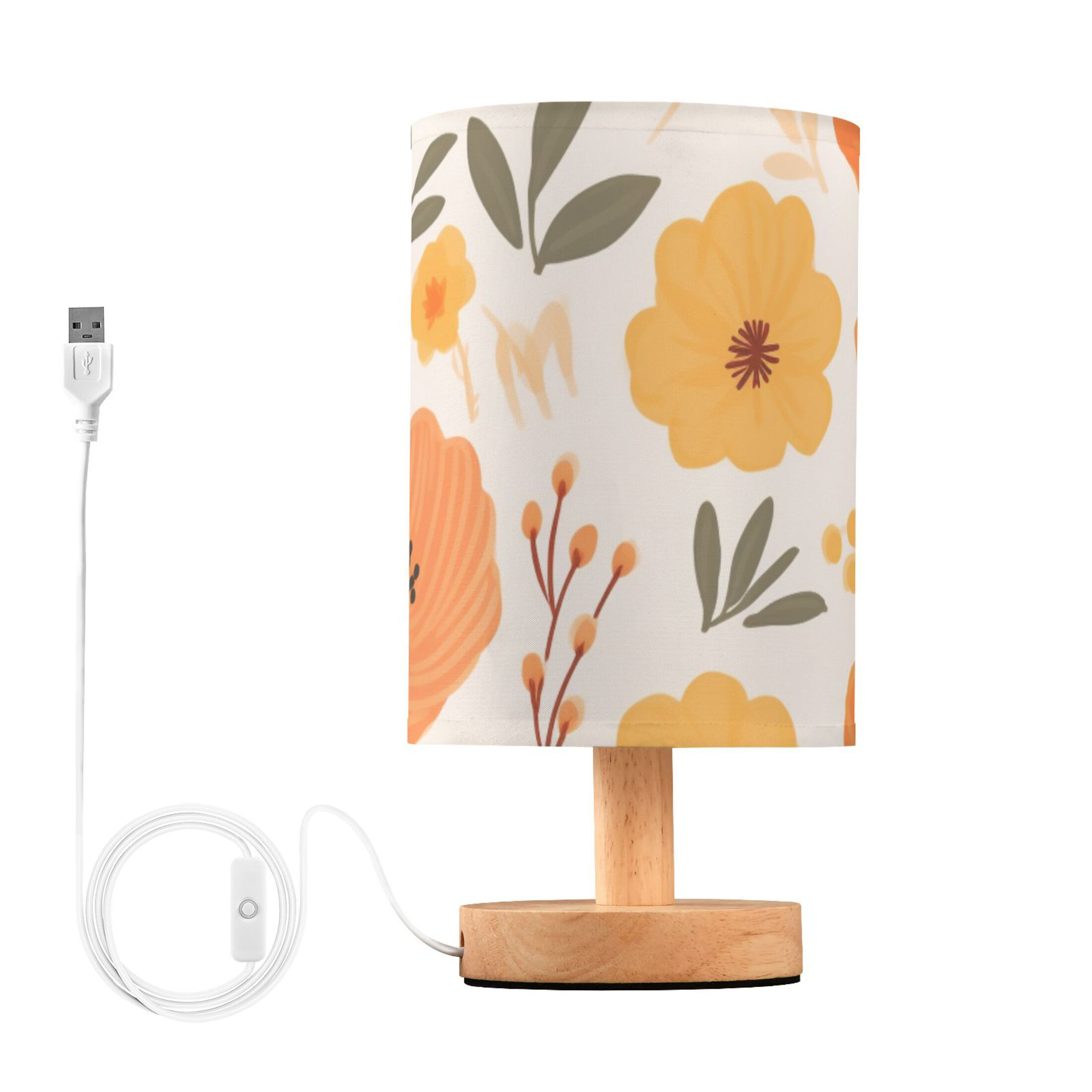 Flowers Pattern Bedside Table Lamp LED Warm Lights with USB Charging ...