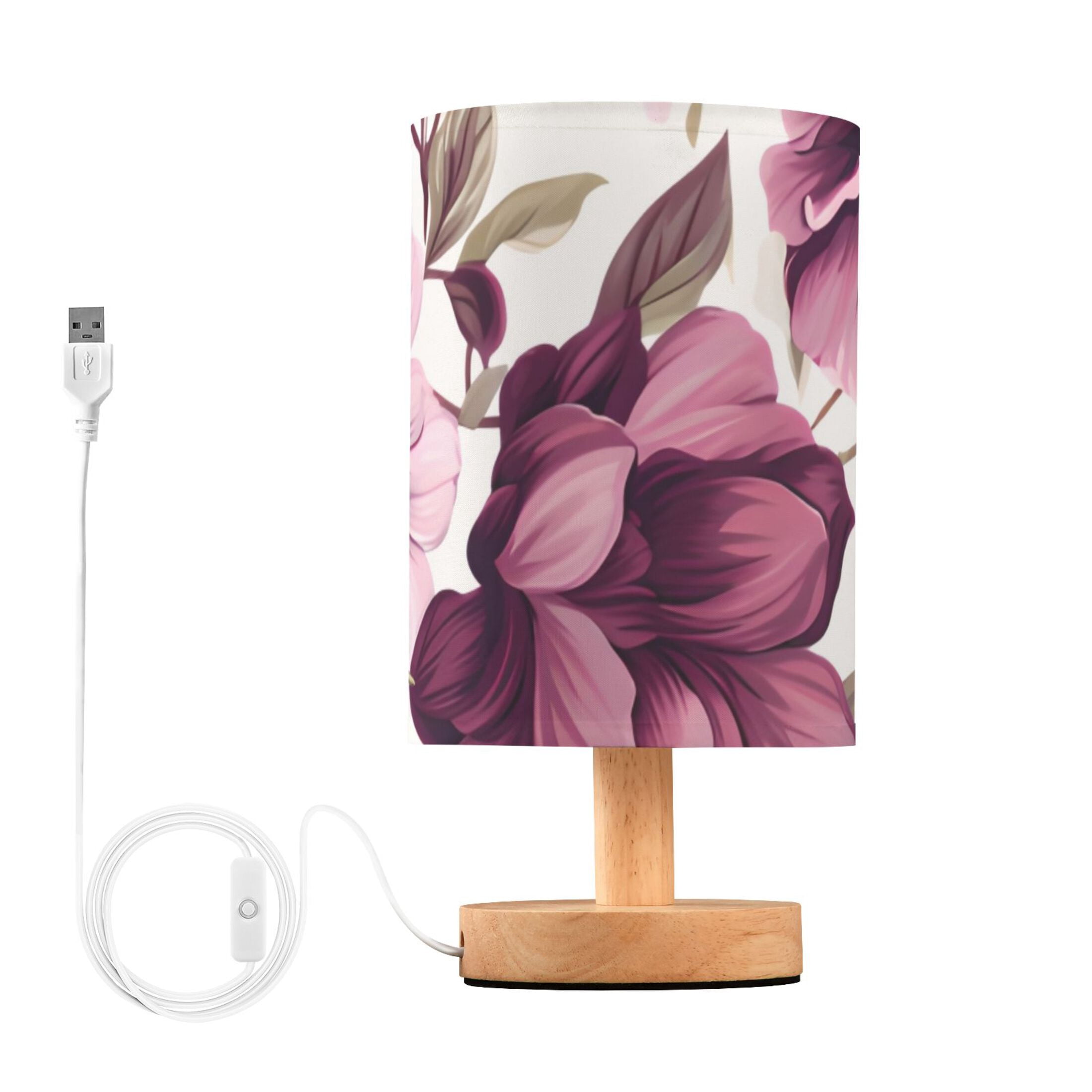 Flowers Pattern Bedside Table Lamp LED Warm Lights with USB Charging ...