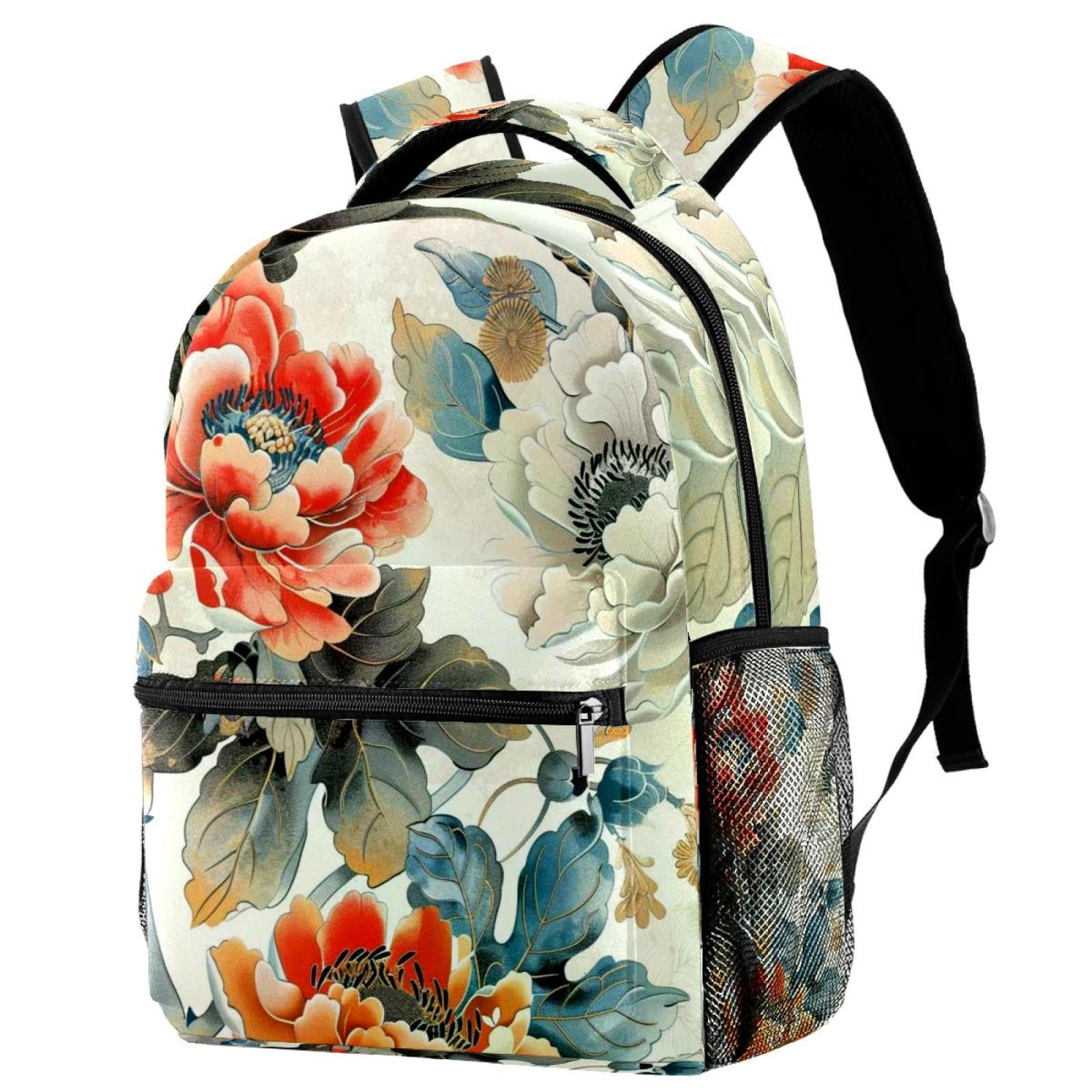Flowers Pattern Casual Backpacks Lightweight Premium Backpack with 1 ...