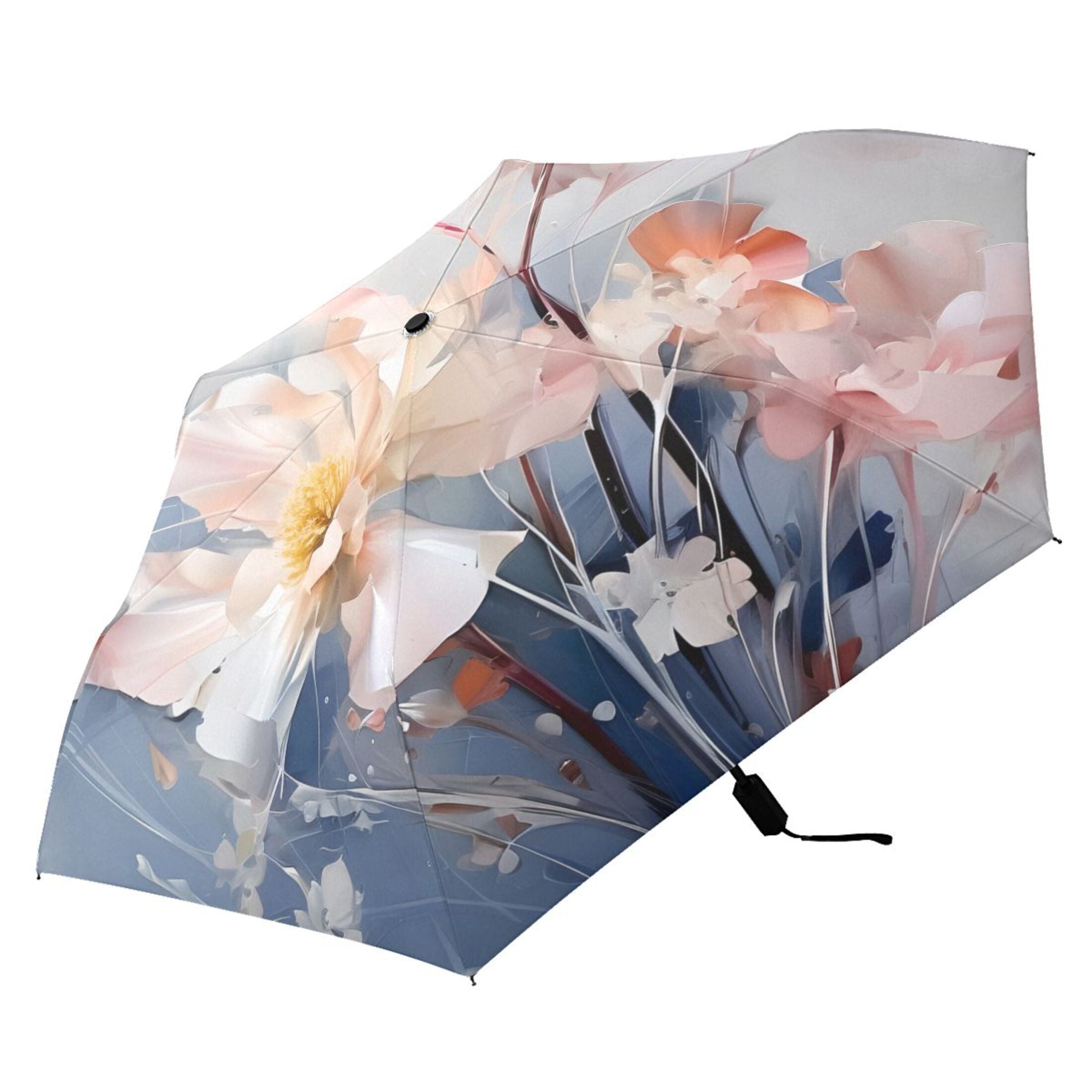 Flowers Pattern Compact Folding Umbrella for Rain Windproof Travel ...
