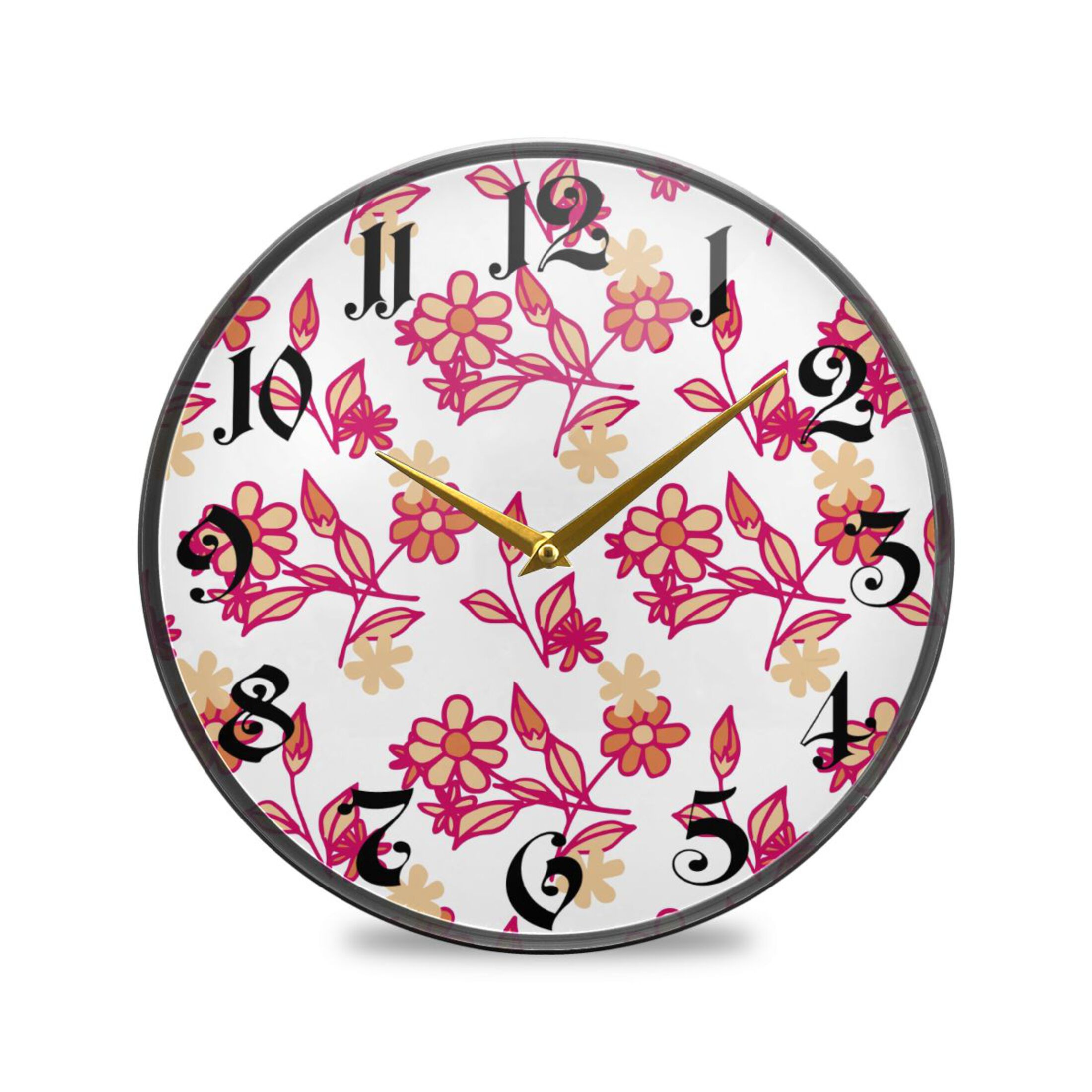 Flowers Pattern Floral Acrylic Wall Clocks Quiet Round Clock Battery ...