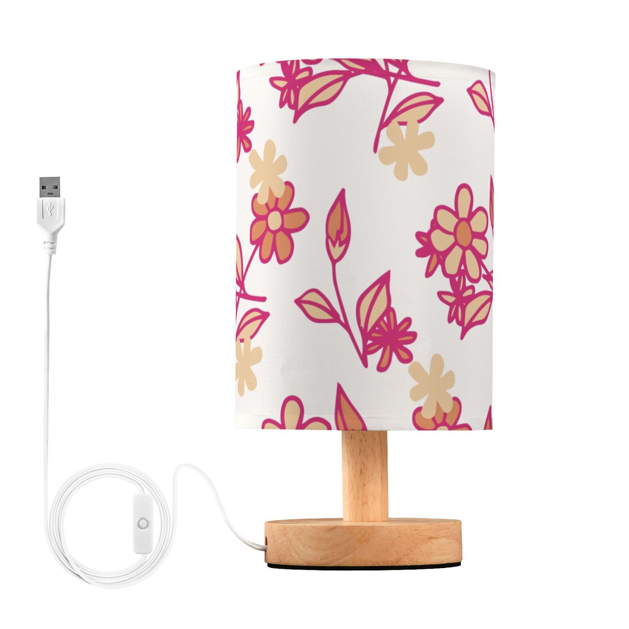 Flowers Pattern Floral Bedside Table Lamp LED Warm Lights with USB ...