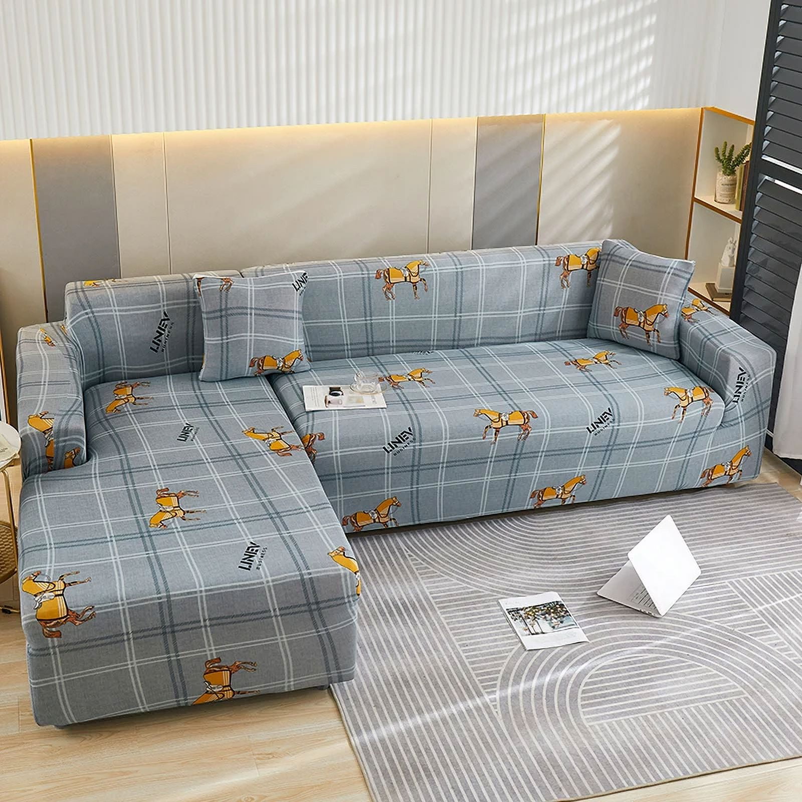 Flowers Pattern Gray 1 2 3 Seater Chaise Longue Sofa Covers for Living ...