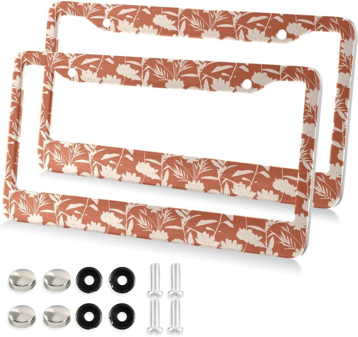 Flowers Pattern License Plate Frame, Decorative Aluminum Car Tag Frames ...