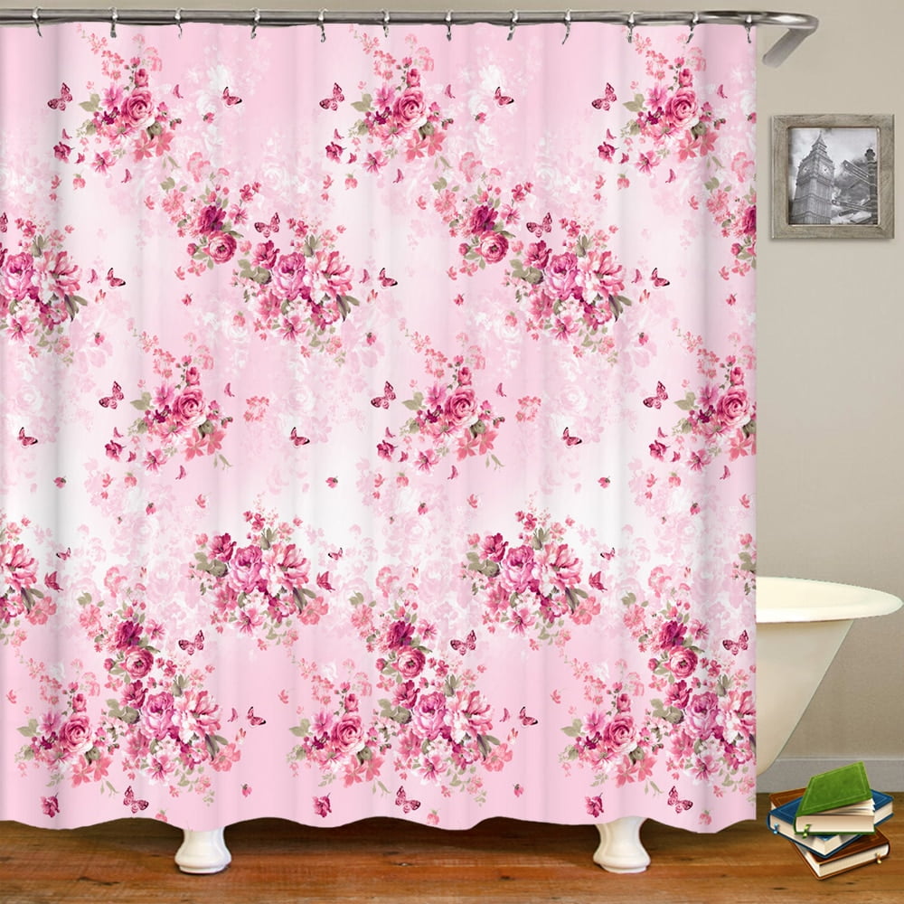 Flowers Pattern Printing Bath Curtain Waterproof Fabric Shower Curtains ...