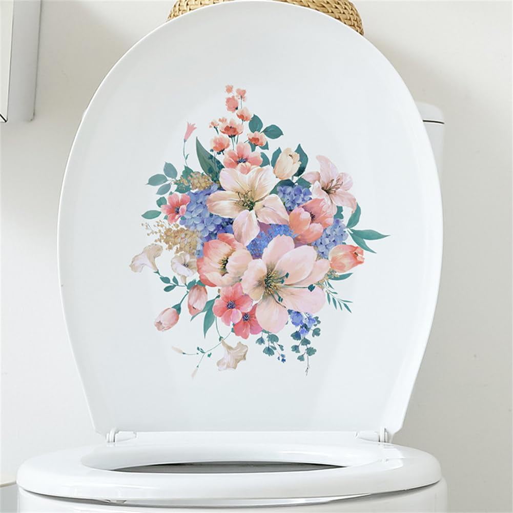 Flowers Pattern Toilet Stickers Self-Adhesive Toilet Lid Stickers For ...