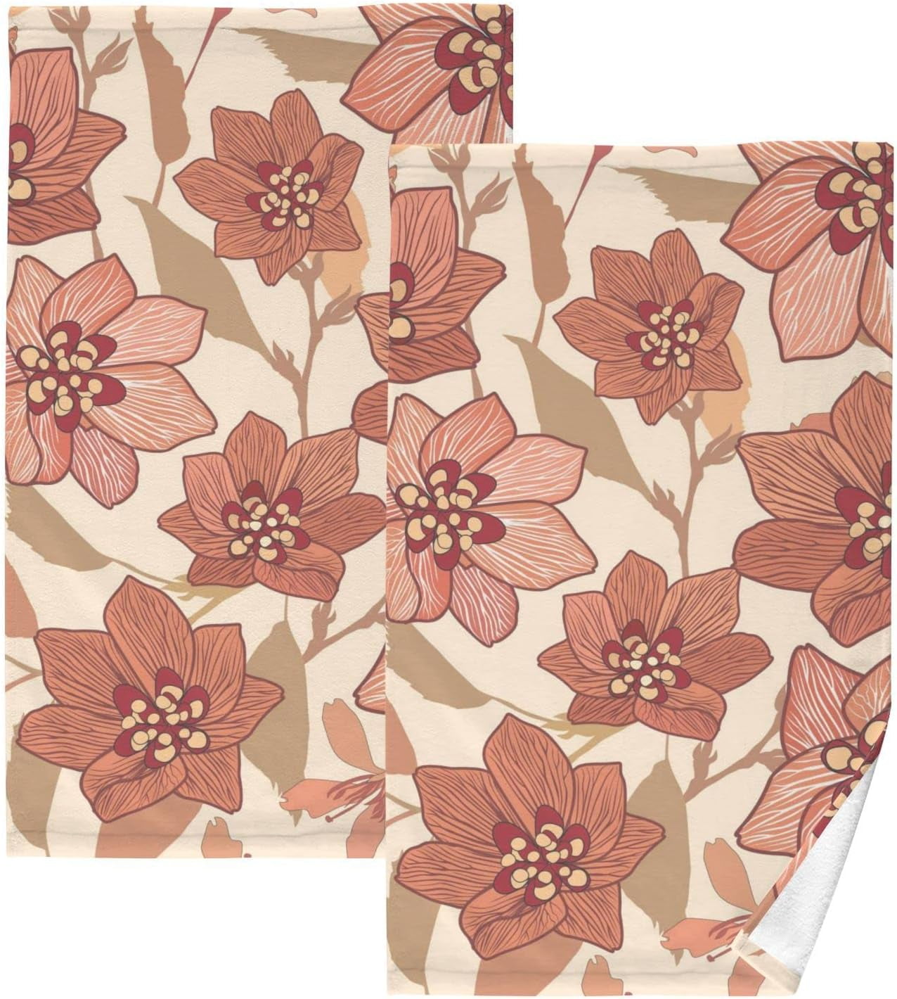 Flowers Pattern Towels 2 Piece Cotton Hand Towels, Ultra Soft and ...