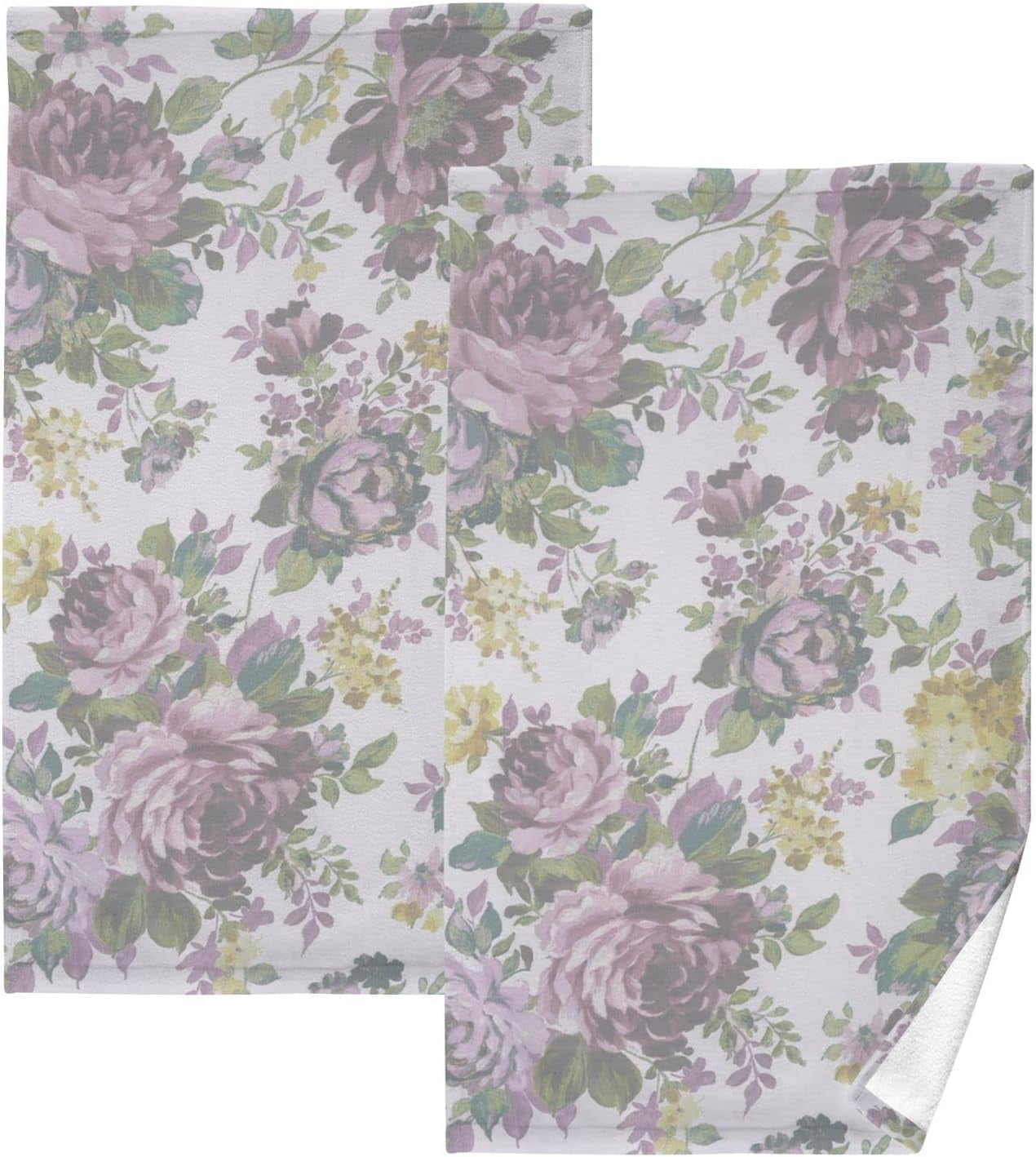 Flowers Pattern Towels 2 Piece Washcloth Hand Towels, Highly Absorbent ...