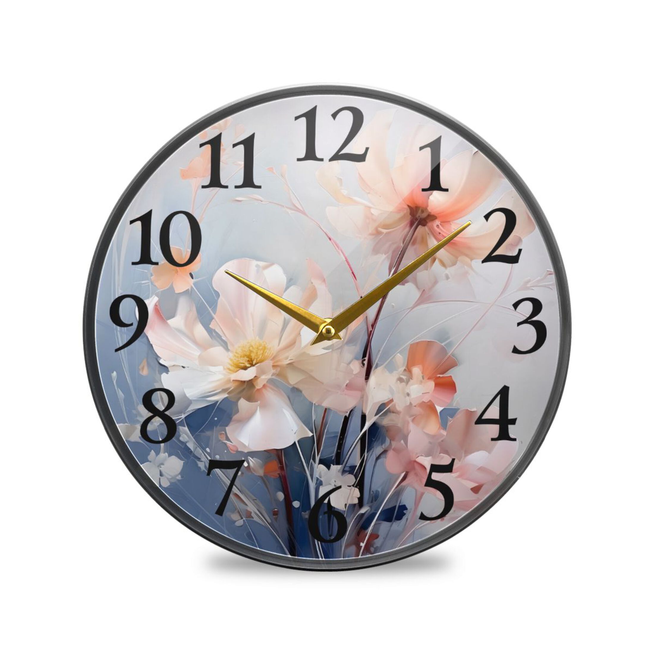 Flowers Pattern Wall Clocks Battery Operated 9.5 Inch Round Clock ...
