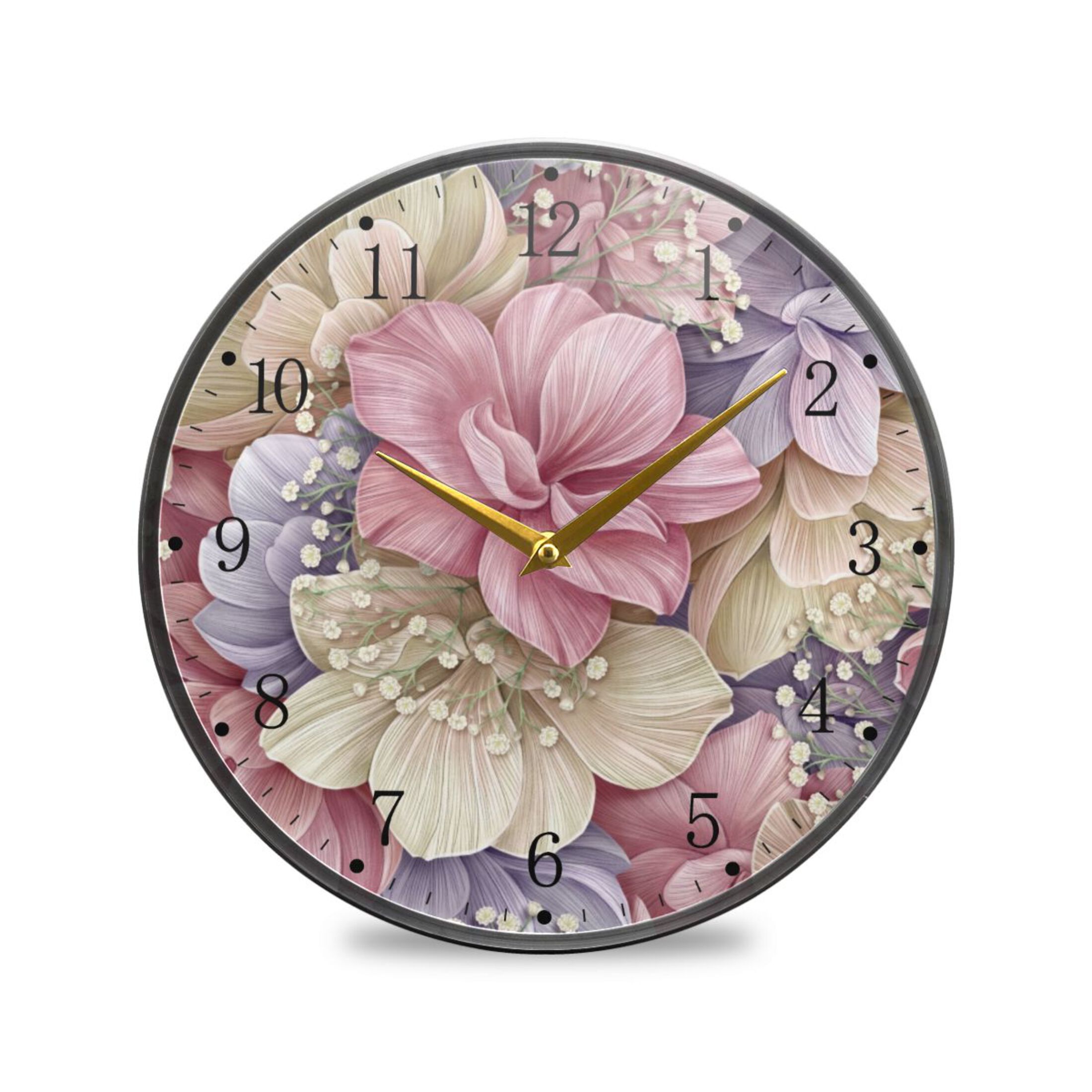 Flowers Pink and Beige Hydrangea Acrylic Wall Clocks Quiet Round Clock ...