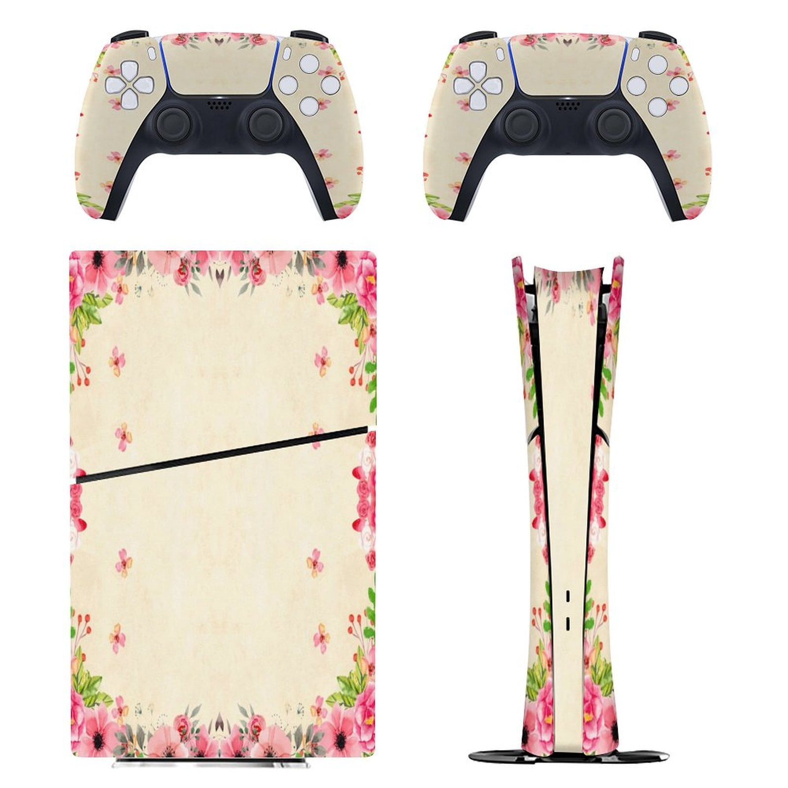 Flowers, Pink, Border PS5/PS5 Slim Digital Disc Skin Sticker For ...