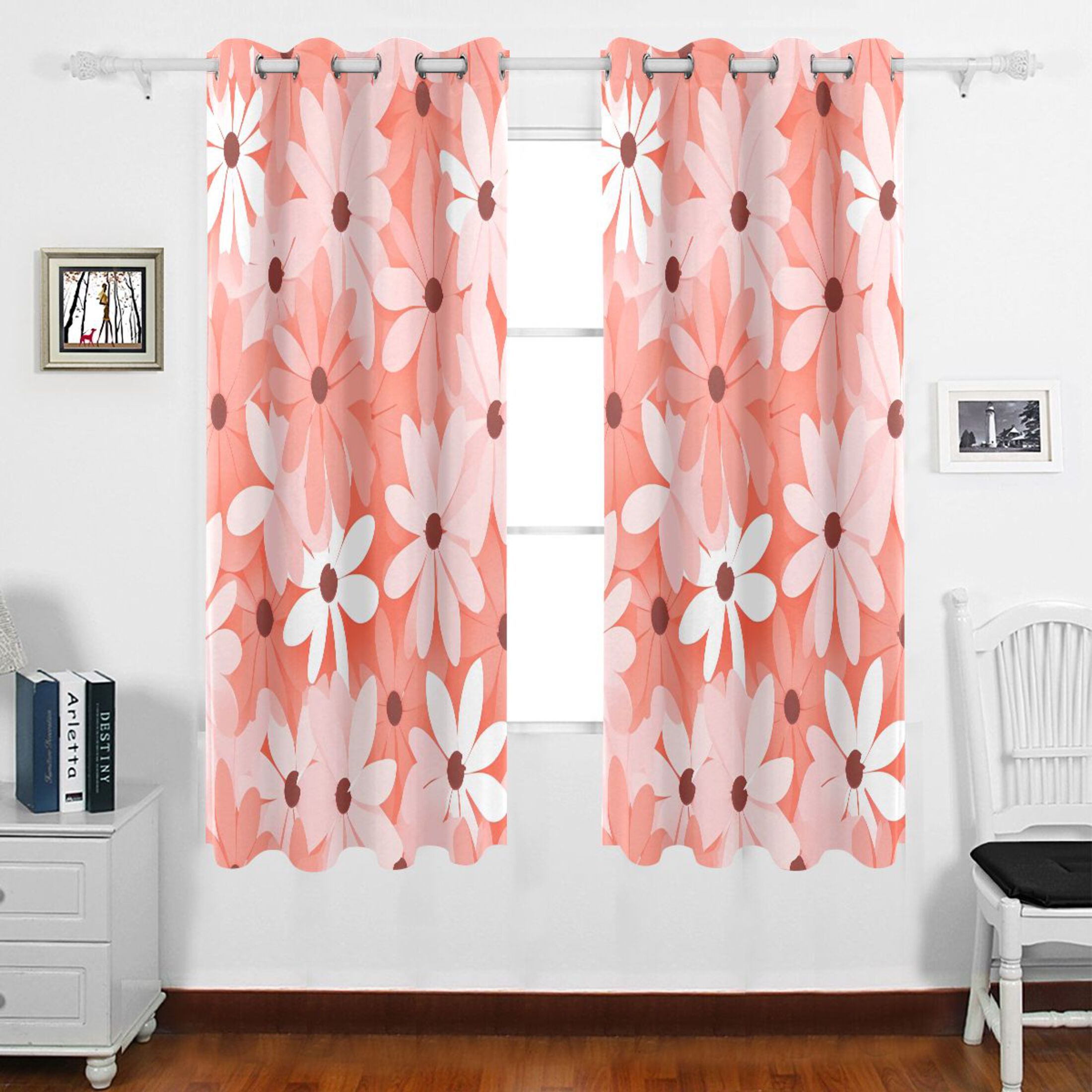 Flowers Pink Grommet Blackout Curtains Thermal Insulated Window Curtain ...