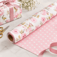 Flowers - Pink Rose Gift Wrap Paper, 17 in x 32.8 ft, Reversible Polka ...