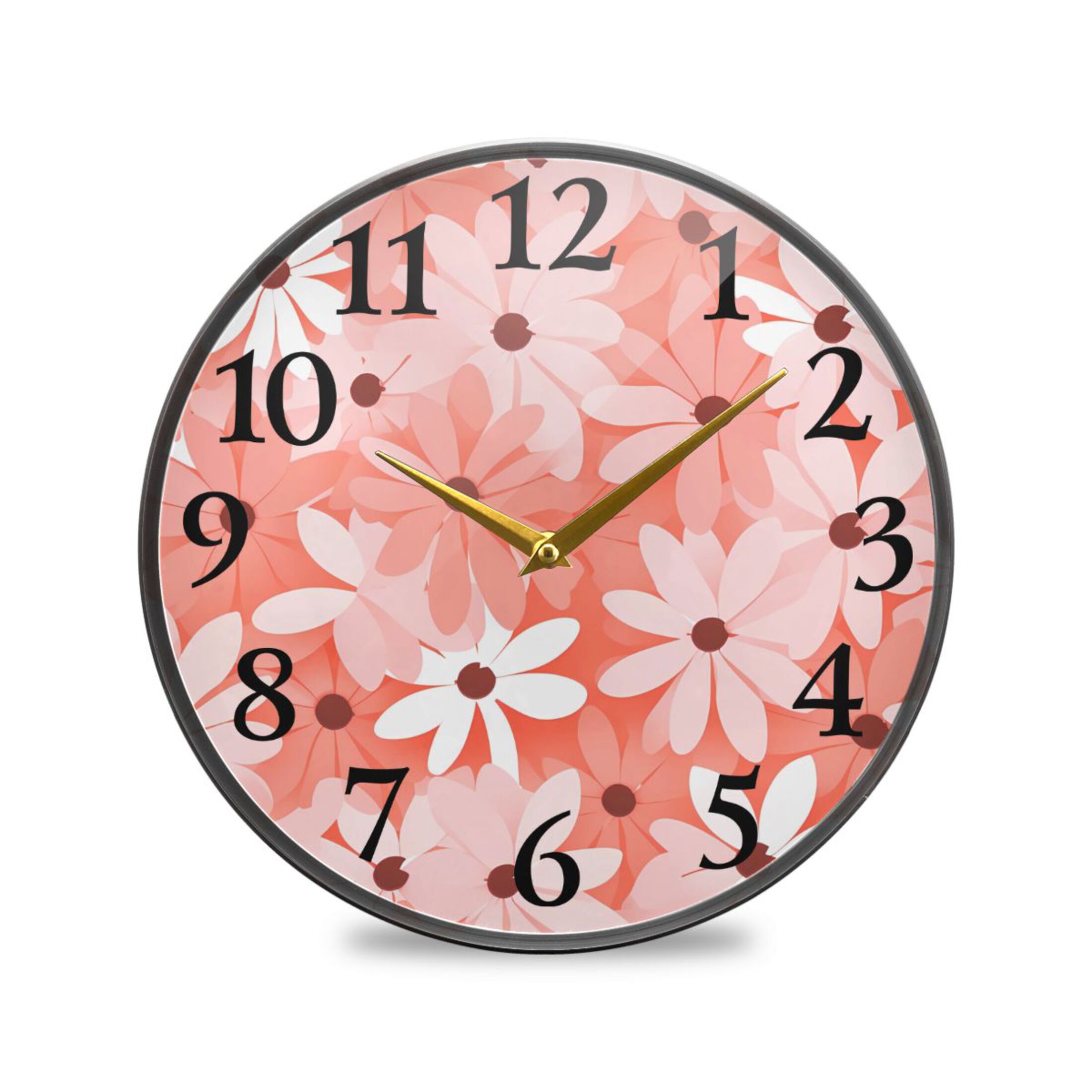 Flowers Pink Wall Clocks Battery Operated 11.9 Inch Round Clock Acrylic ...
