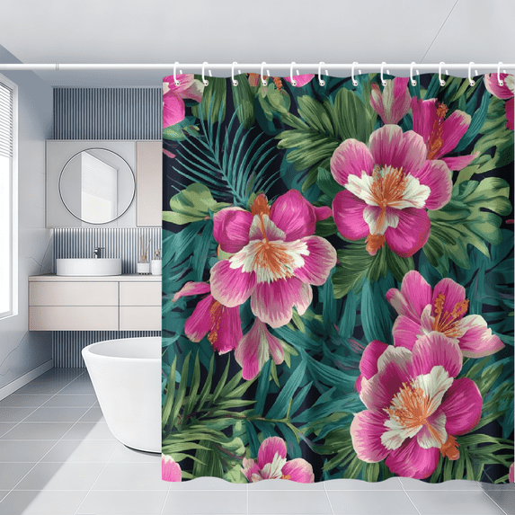 Flowers Plant Aesthetic Waterproof Shower Curtain for Bathroom with 12 ...