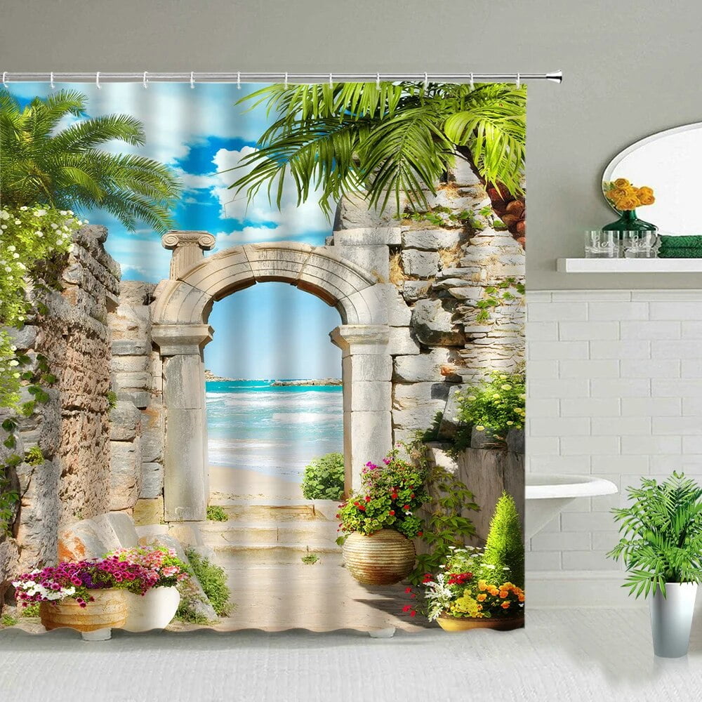 Flowers Plant Landscape Bathroom Shower Curtains Beautiful Scenery ...