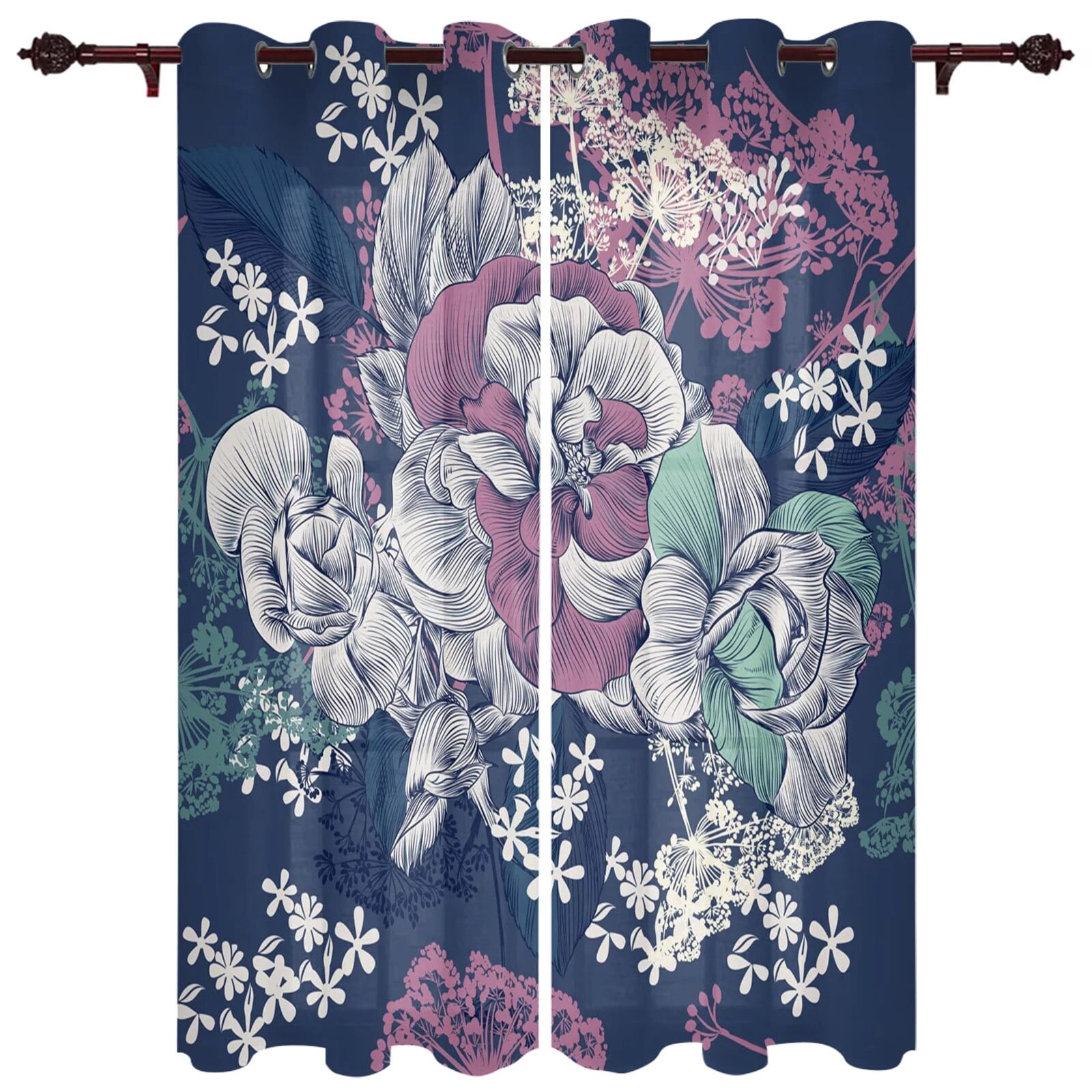 Flowers Plant Leaves Kitchen Curtain Kids Bedroom Living Room Balcony ...