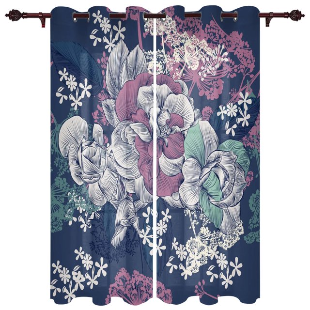 Flowers Plant Leaves Kitchen Curtain Kids Bedroom Living Room Balcony ...