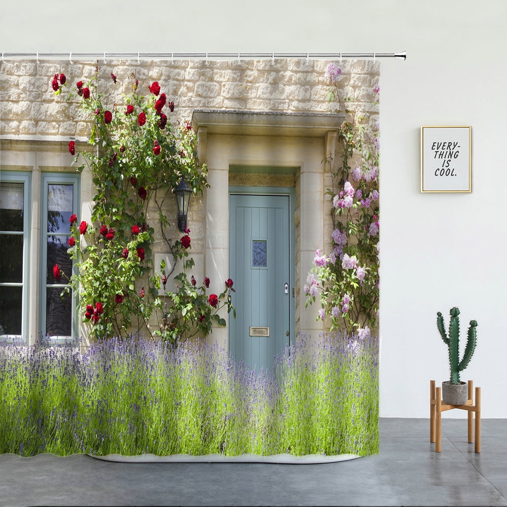 Flowers Plant Scenery Shower Curtains Set Floral Green Leaf Landscape Garden Wall ration ...