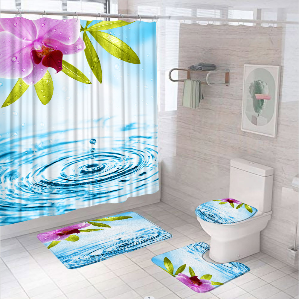 Flowers Plant Shower Curtain Sets Bathroom r Screen Watercolor Leaves ...