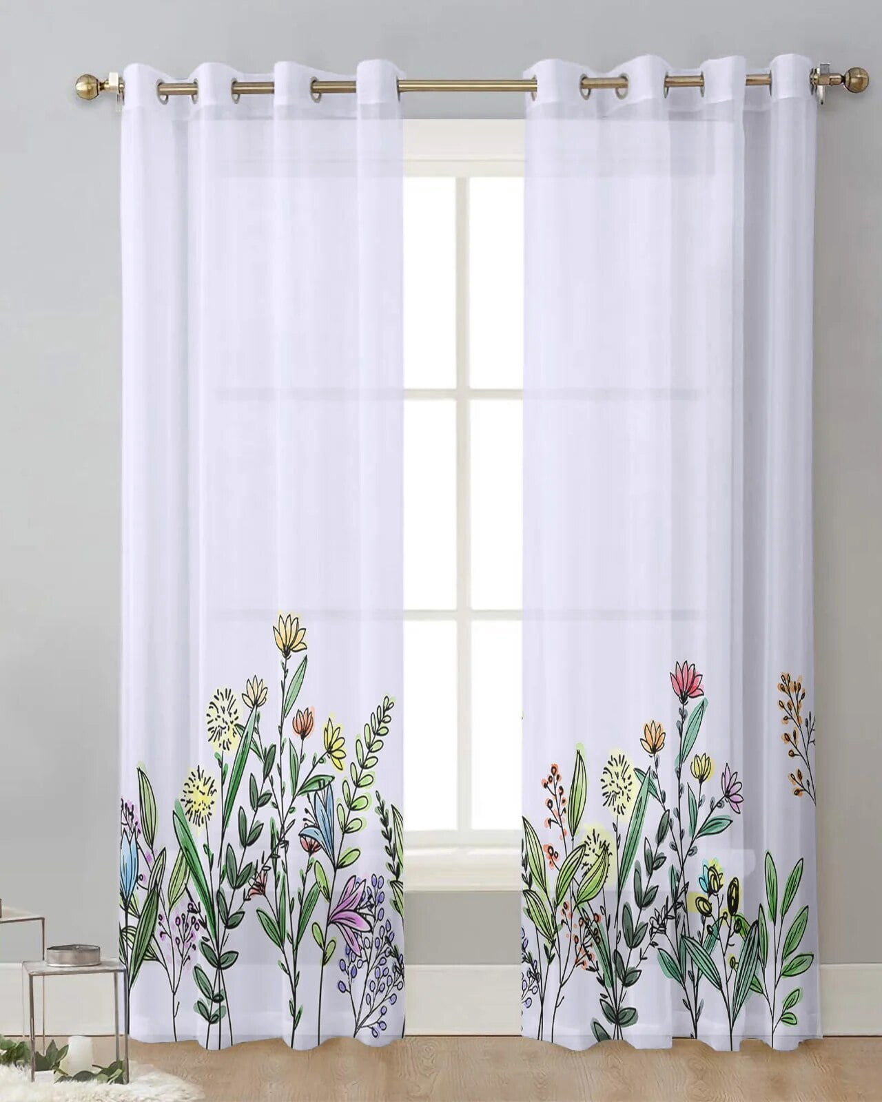 Flowers Plants Dandelions Lavender Petunias Tulle Window Curtains ...